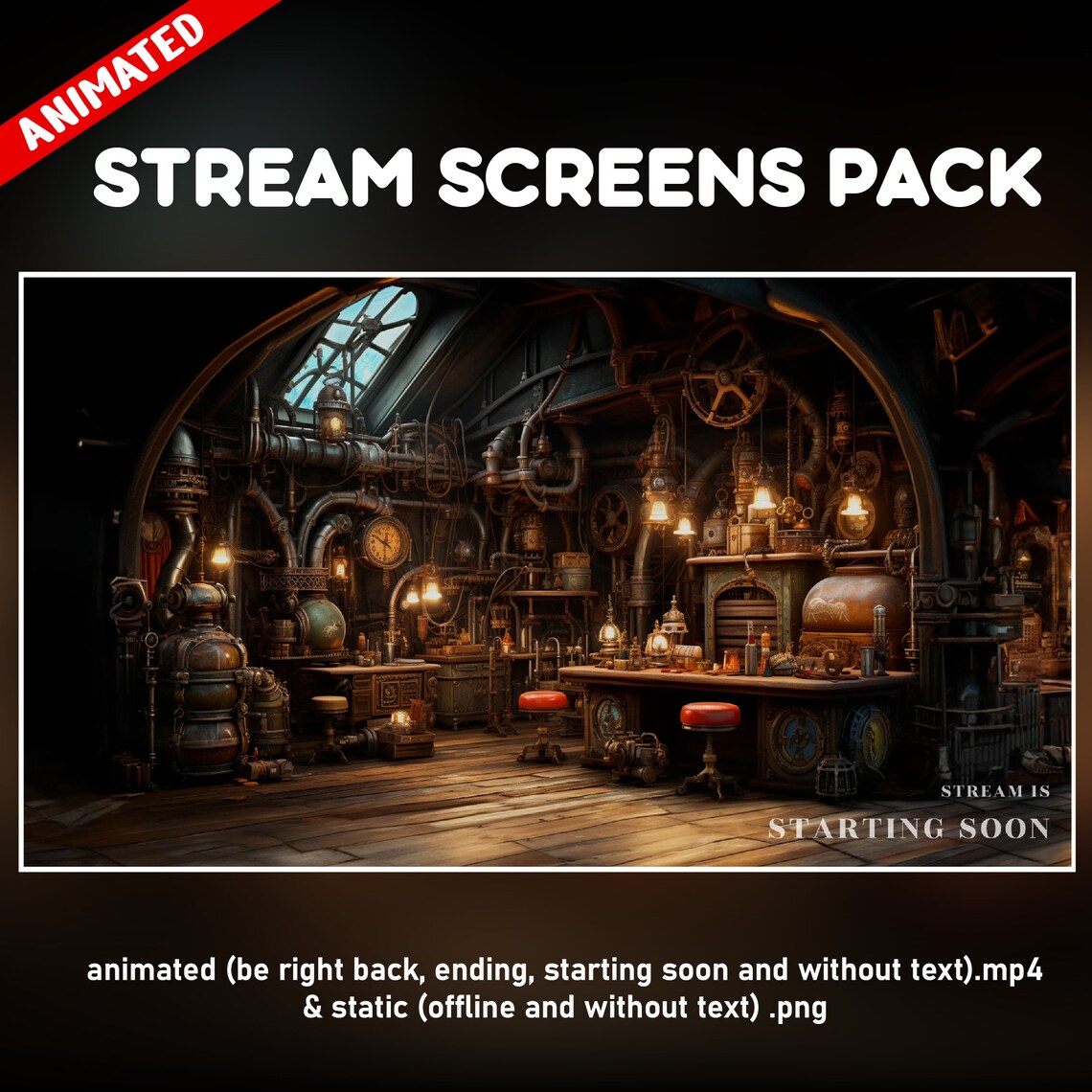 STEAMPUNK Room Twitch Overlay Animated Pack - Retro Futuristic Room ...