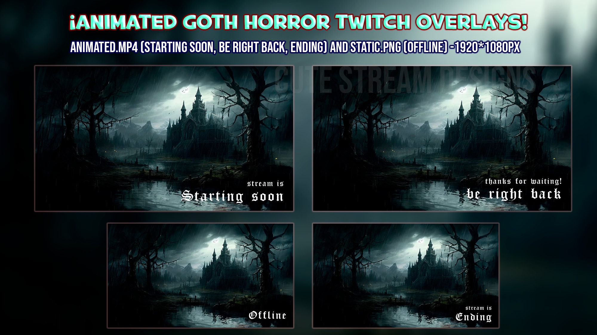 Goth Twitch Overlay Animated - Horror House Dark Background Screens Perfect for Your Stream ...