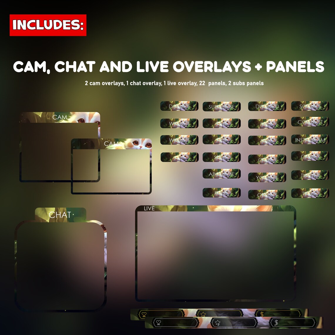 Cat Forest Twitch Overlay Animated Pack Magic Animal - Jungle Plants ...