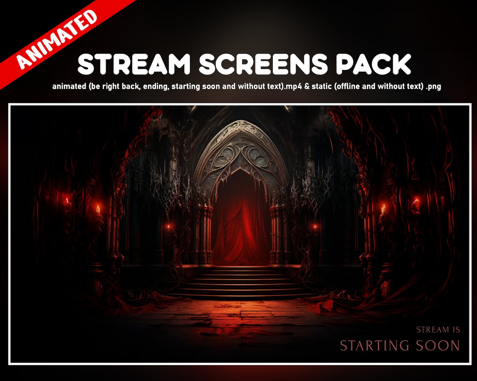 Horror Door Twitch Overlay Animated Pack - Dark Red Background Stream ...