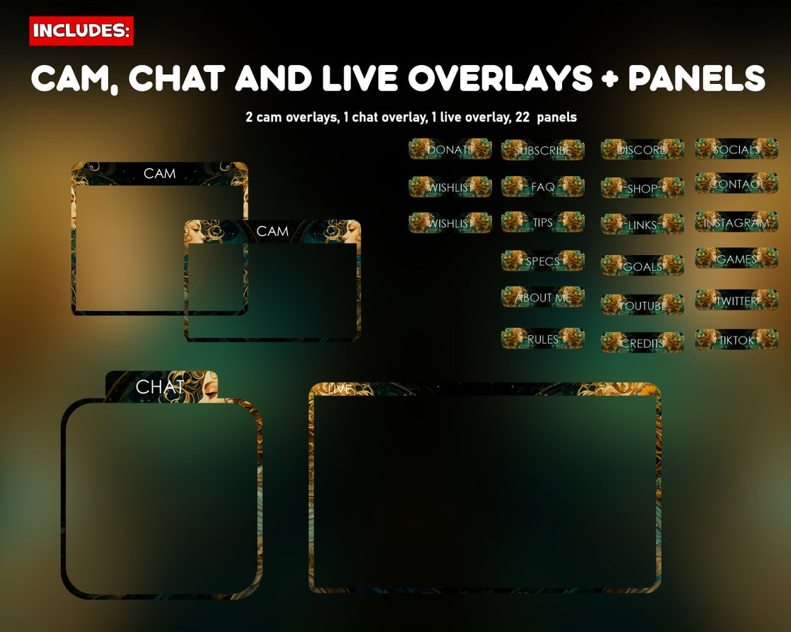 Art Nouveau Girl Twitch Overlay Animated Pack - Whimsical Background ...