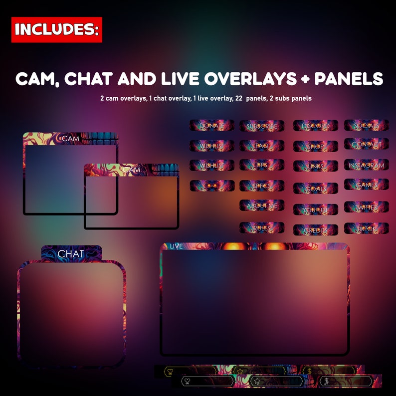 Skull Psicodelic Goth Twitch Overlay Animated Pack - Stream Background ...