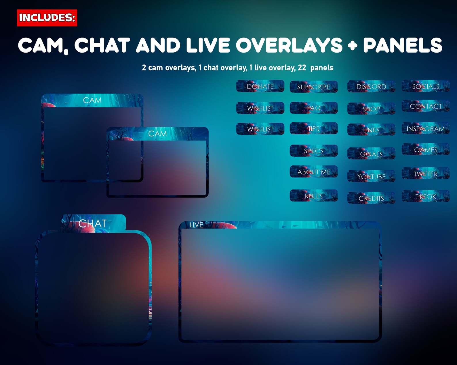 Acuatic Twitch Overlay Animated Pack - Ocean Jellyfish Fishes ...