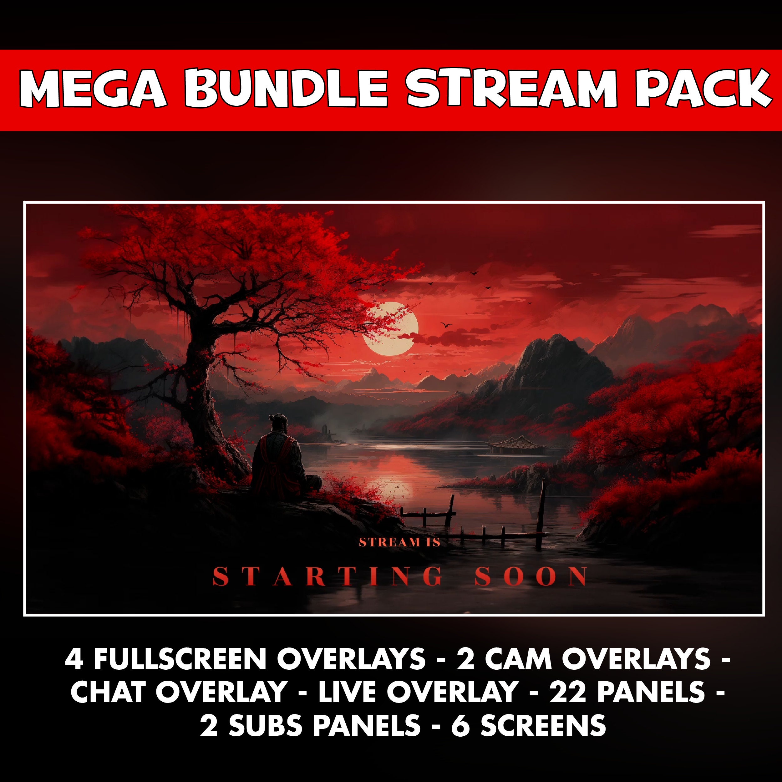Samurai Red Twitch Overlay Animated Pack Warrior Cozy Japanese ...