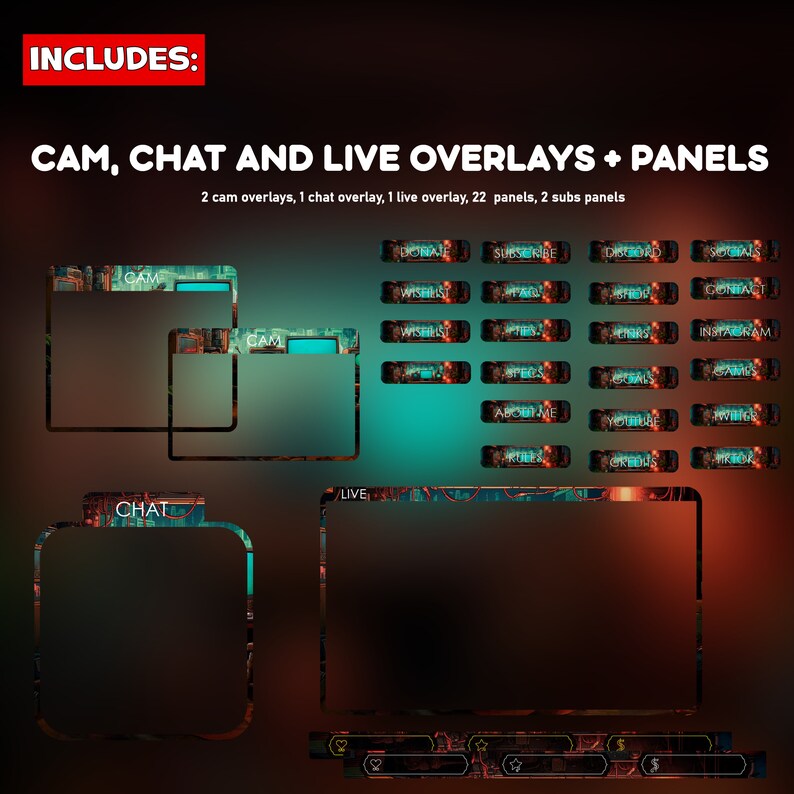 Retro Futuristic Gamer Room Twitch Overlay Animated Pack Steampunk ...