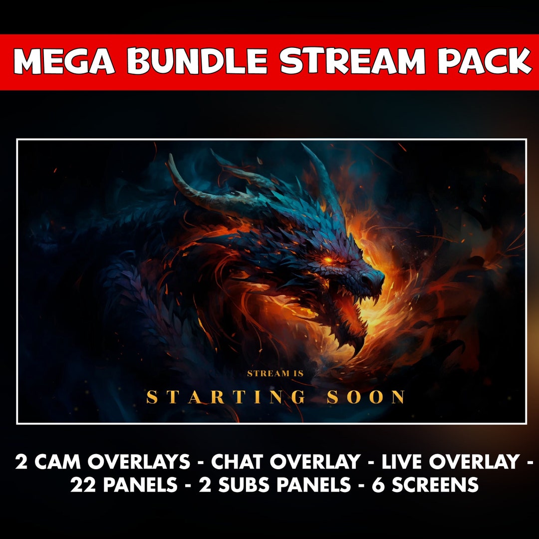 Blue Dragon Twitch Overlay Animated Pack - Mythological Fantasy Fire ...
