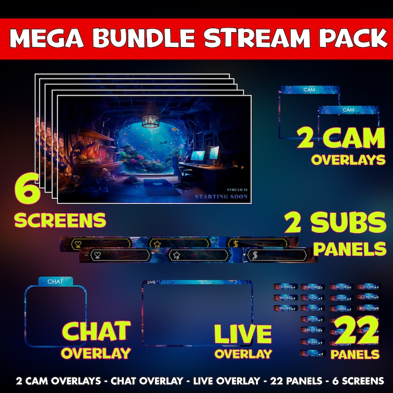 Fantasy Submarine Twitch Overlay Animated Pack - Whimsical Background ...