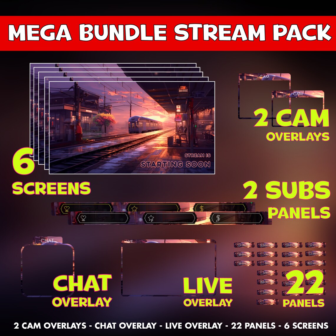 Anime Train Station Twitch Overlay Animated Package Cozy Cute Stream ...