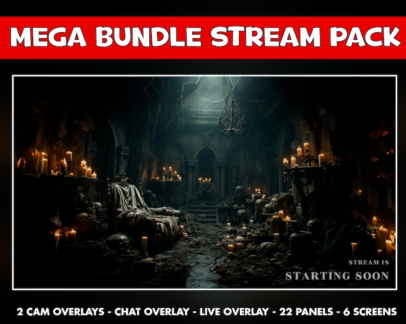 Goth Twitch Overlay Animated Pack Horror Dark Background Stream Skulls ...