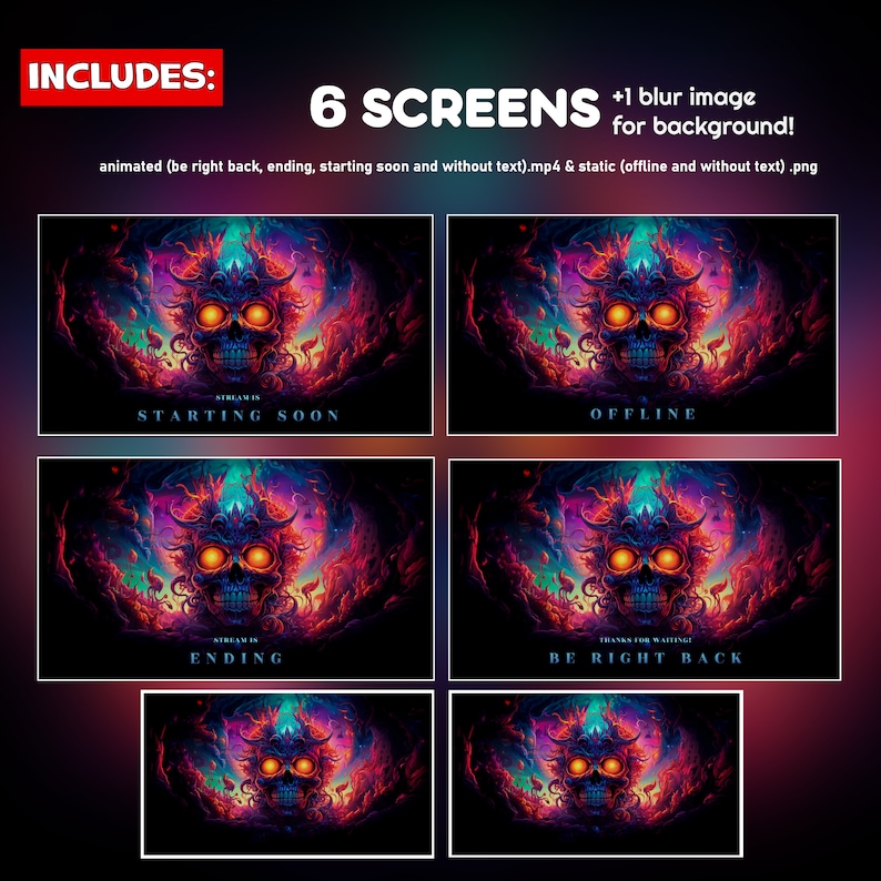 Skull Psicodelic Goth Twitch Overlay Animated Pack - Stream Background ...