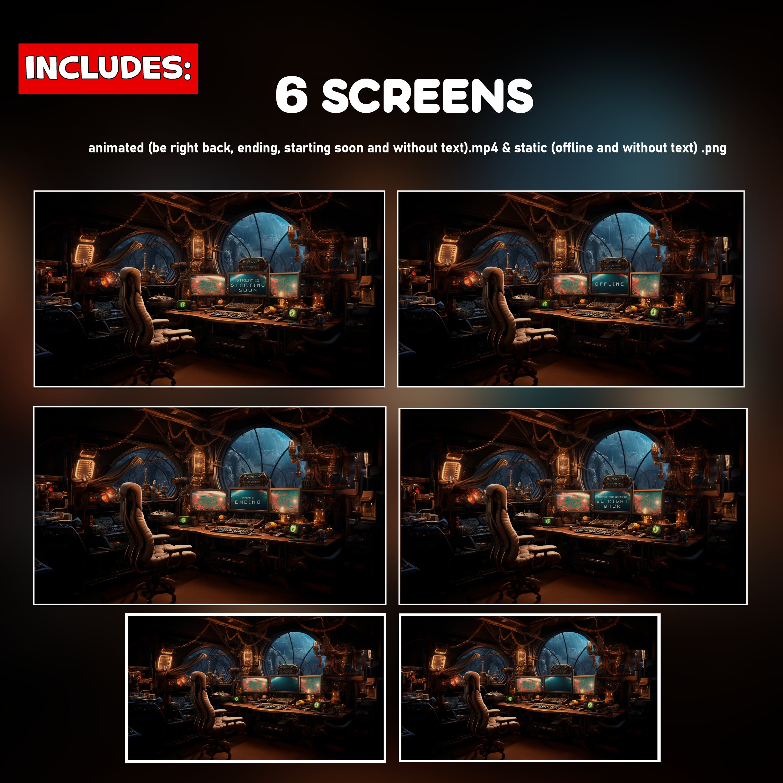 Retro Futuristic Gamer Room Twitch Overlay Animated Pack Steampunk ...