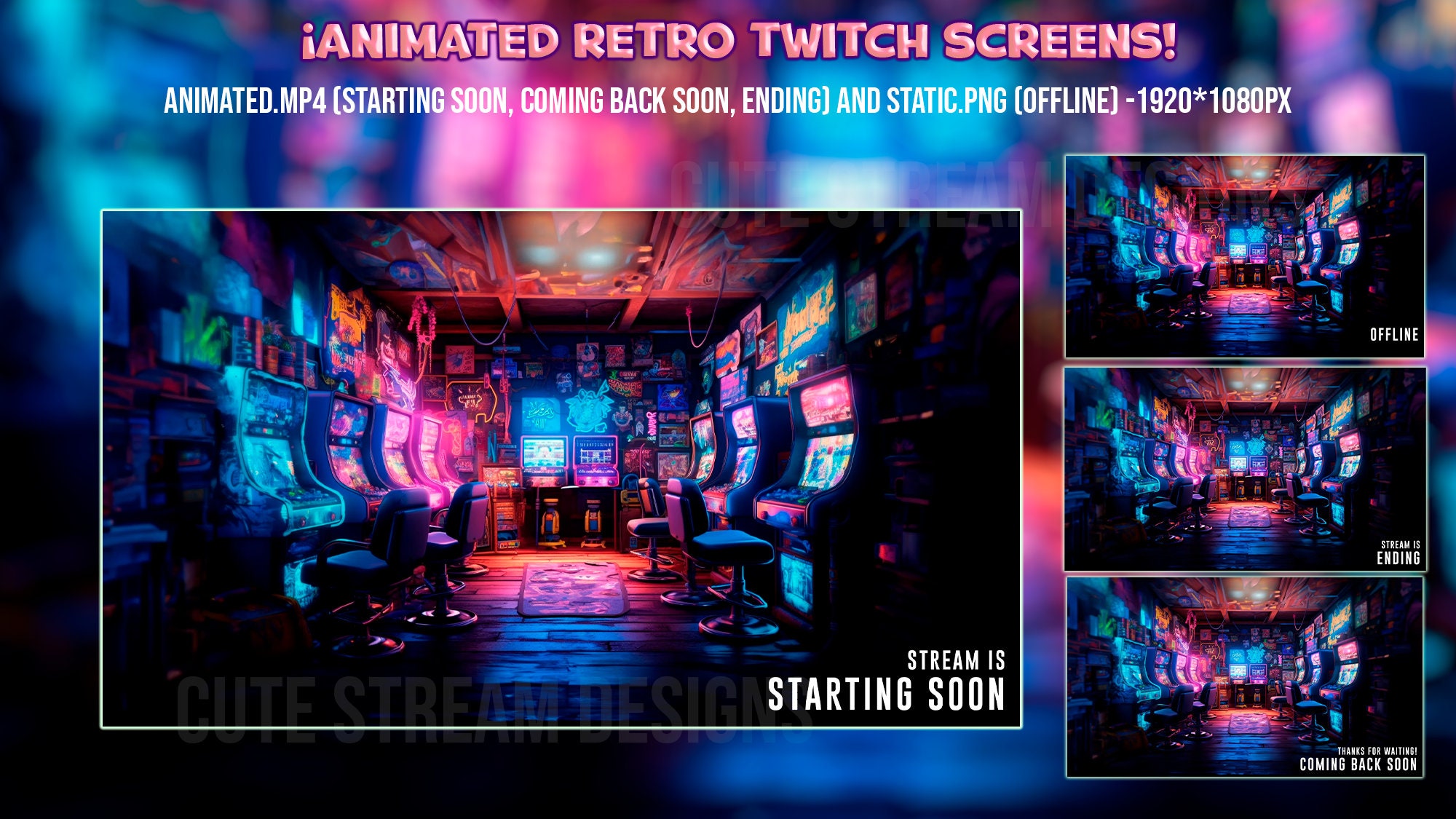 Retro Twitch Overlay Animated - Inspired 80s Videogame Screens ...