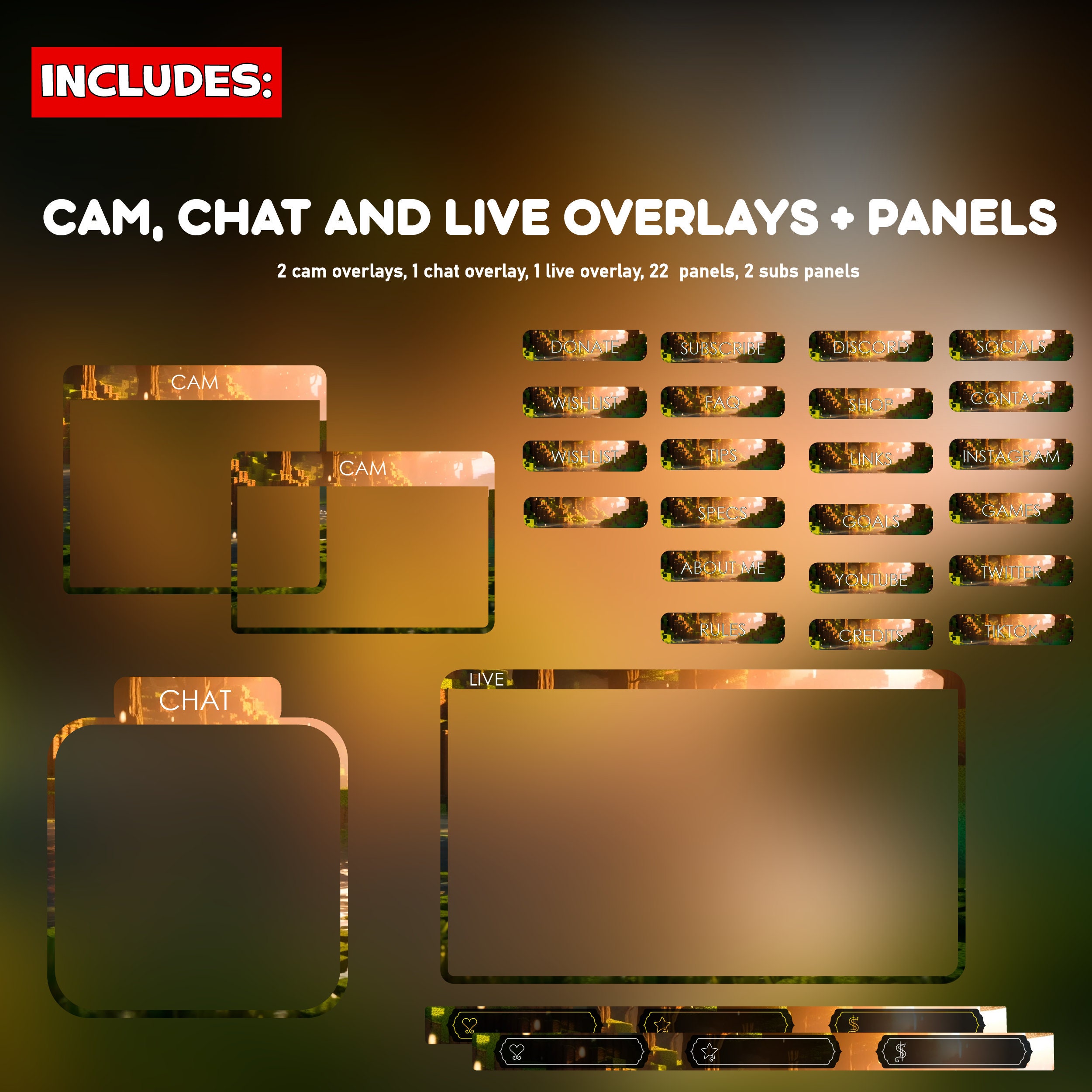 Minecraft Inspired Twitch Overlay Animated Pack Blocks Screens Pack ...