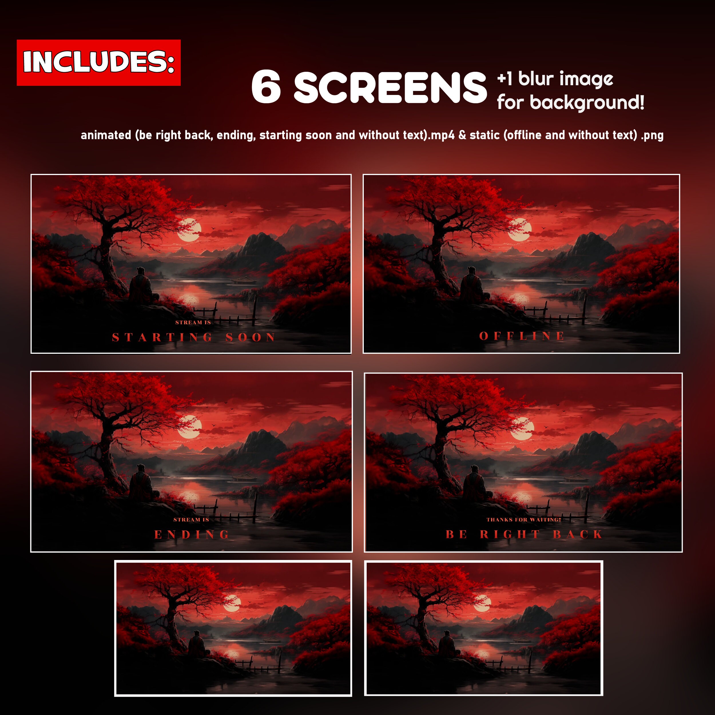 Samurai Red Twitch Overlay Animated Pack - Warrior Cozy Japanese ...