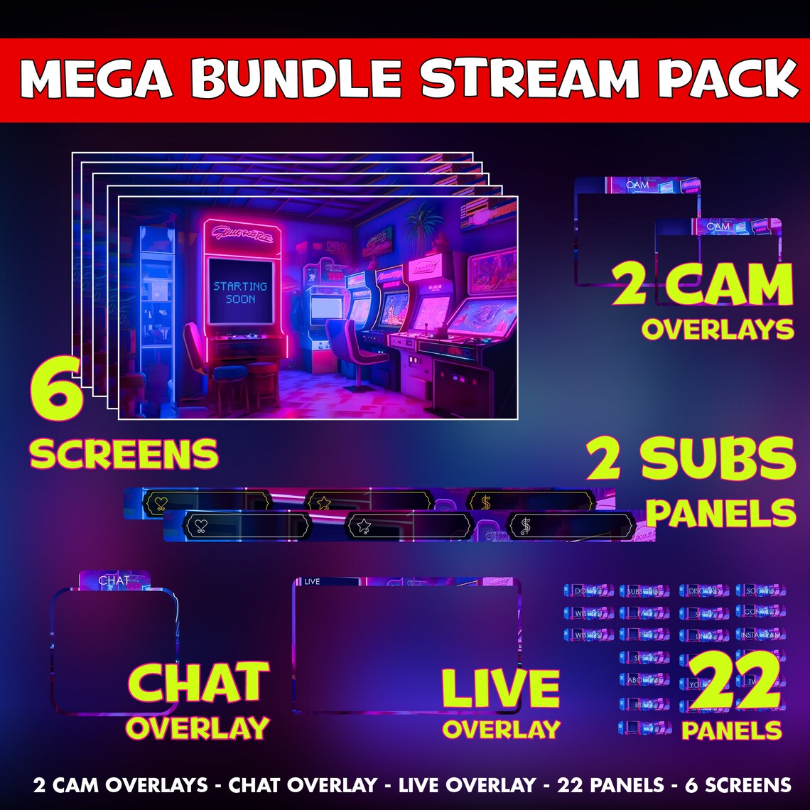 Retro Twitch Overlay Animated Pack - Inspired 80s Videogame Arcade ...