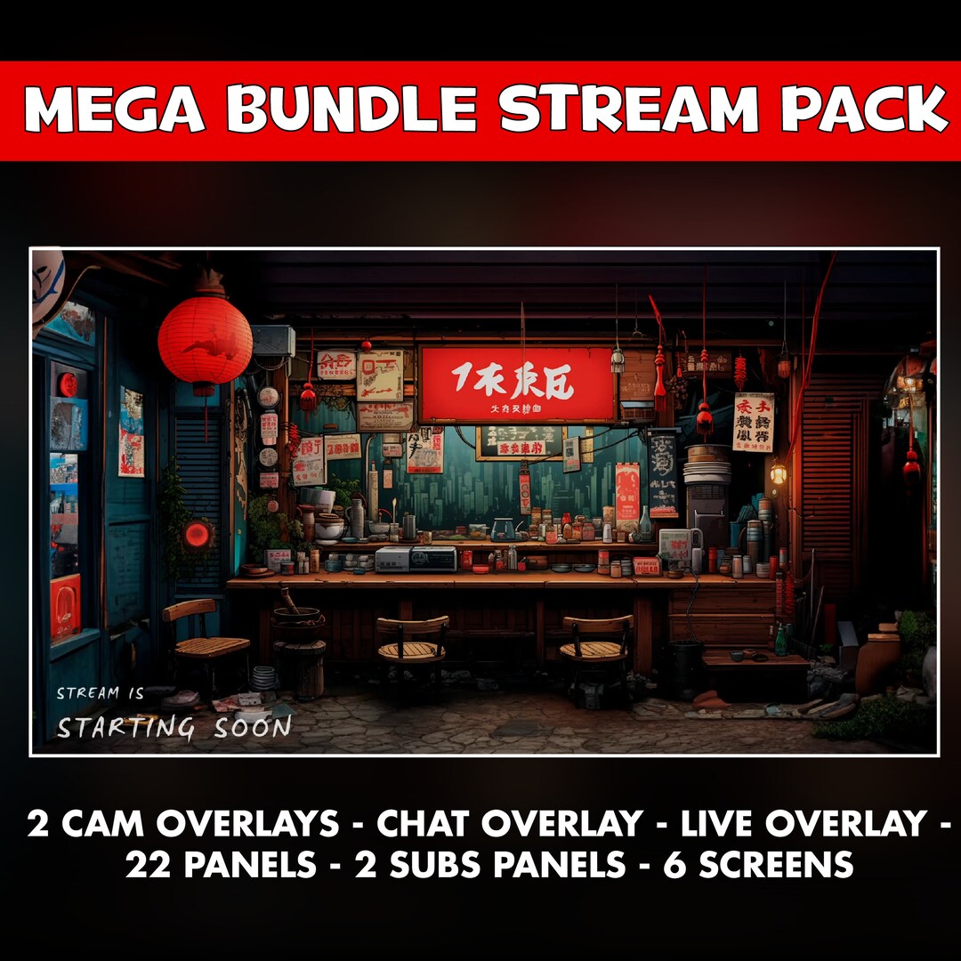 Ramen Shop Twitch Overlay Animated Pack - Asian Japanese Cozy Stream ...