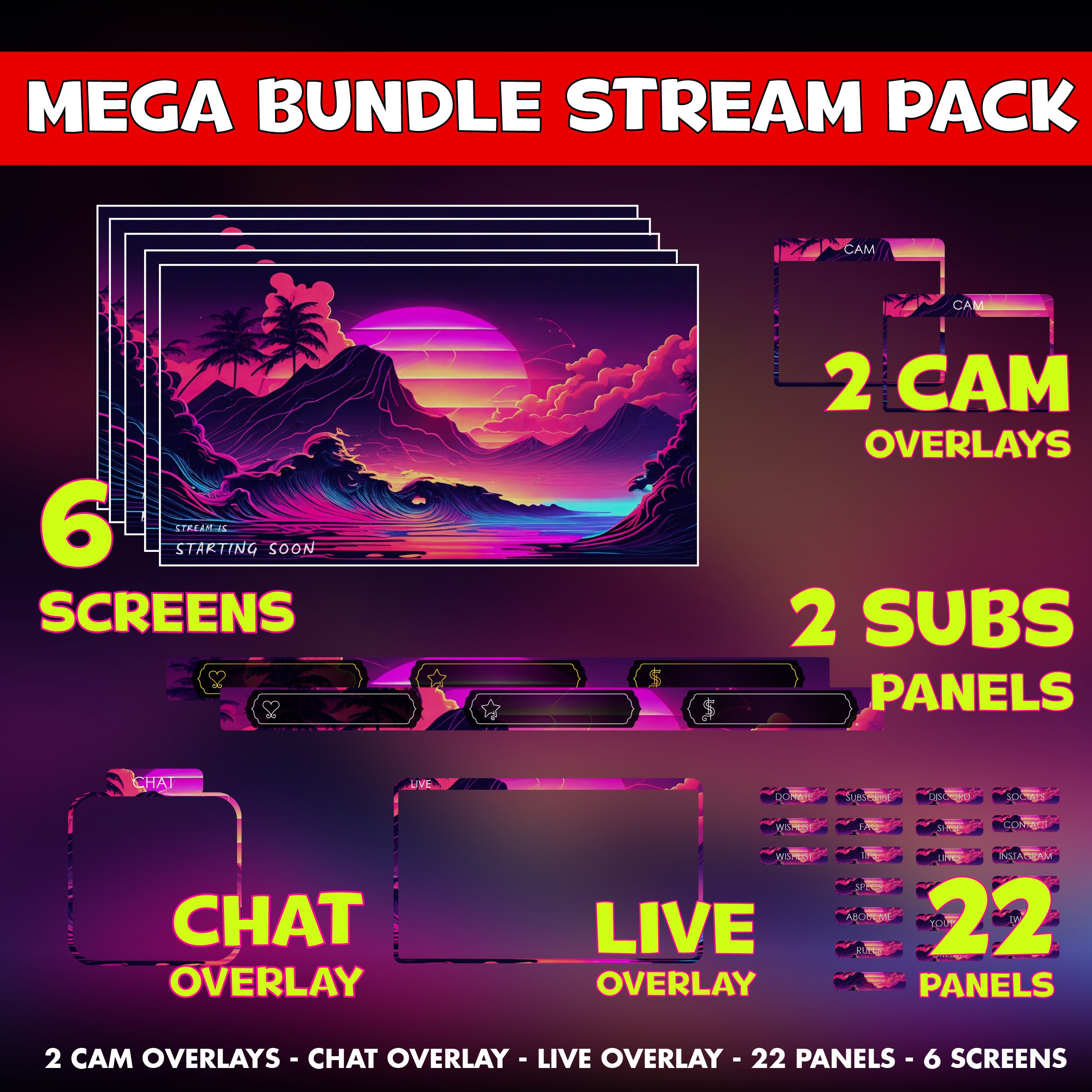 Vapor Wave Retro Twitch Overlay Animated Pack - 80s Videogame Arcade ...