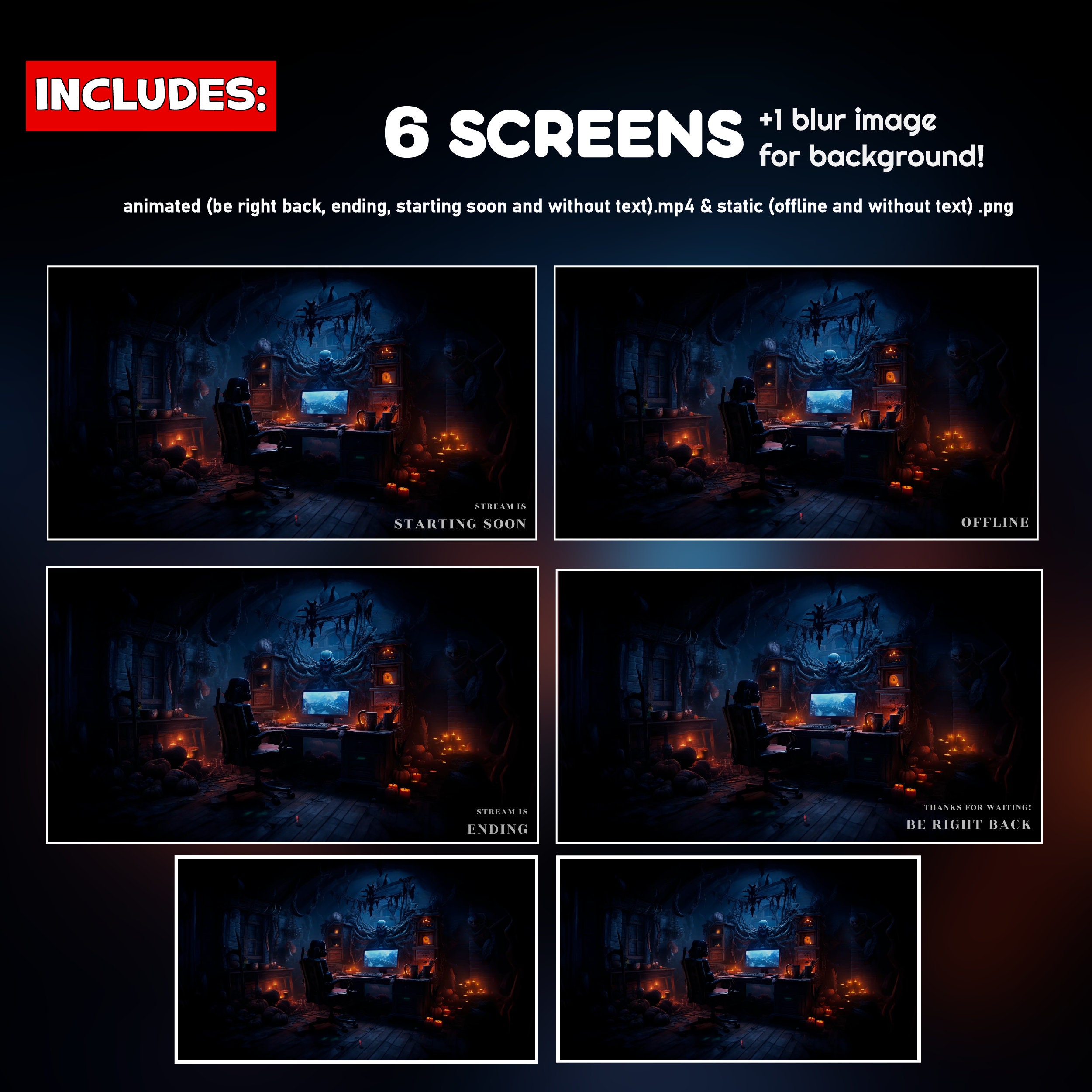 Goth Twitch Overlay Animated - Gamer Room Spooky Skull Screens Cozy for ...