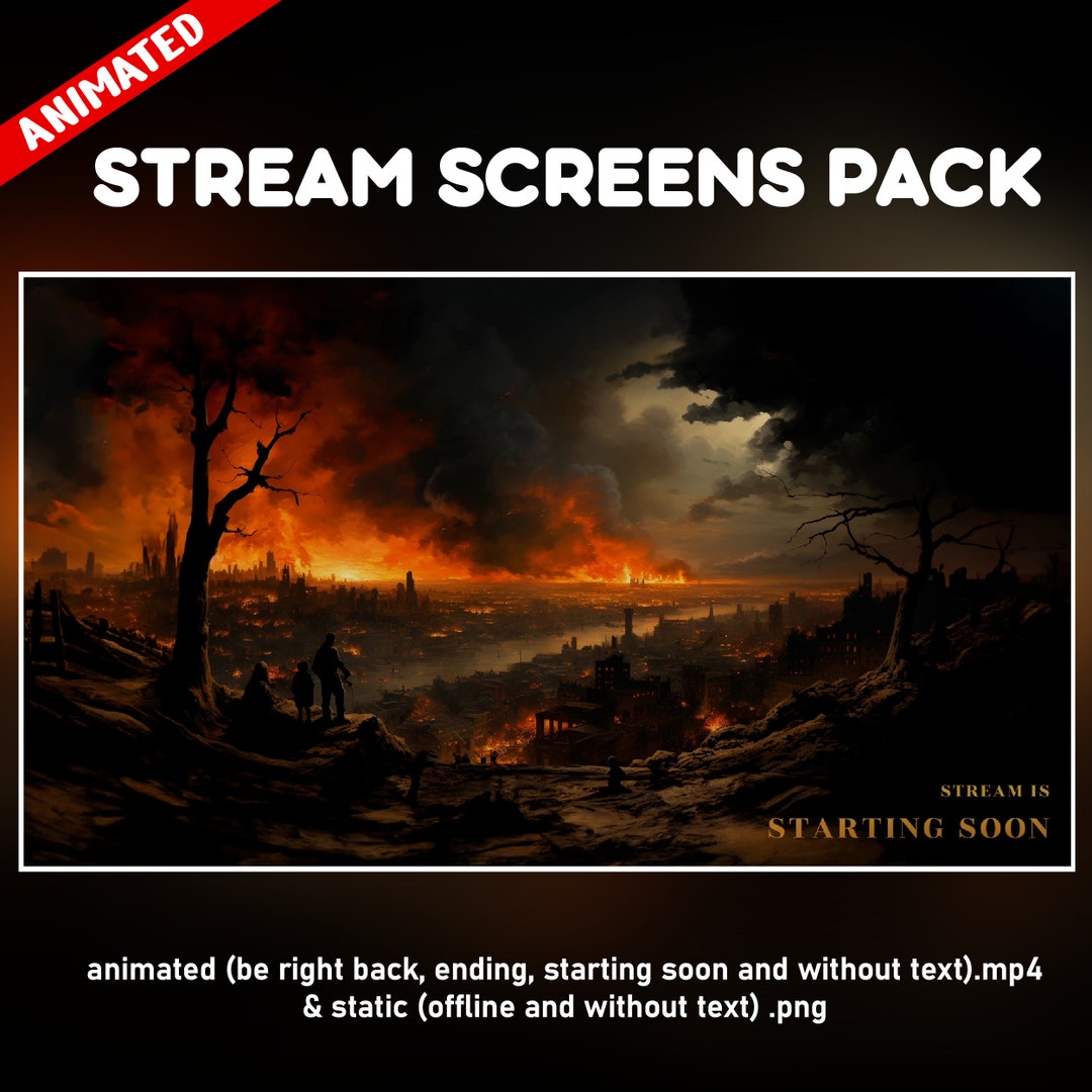 Apocalyptic City Twitch Overlay Animated - War City Fire Background for ...