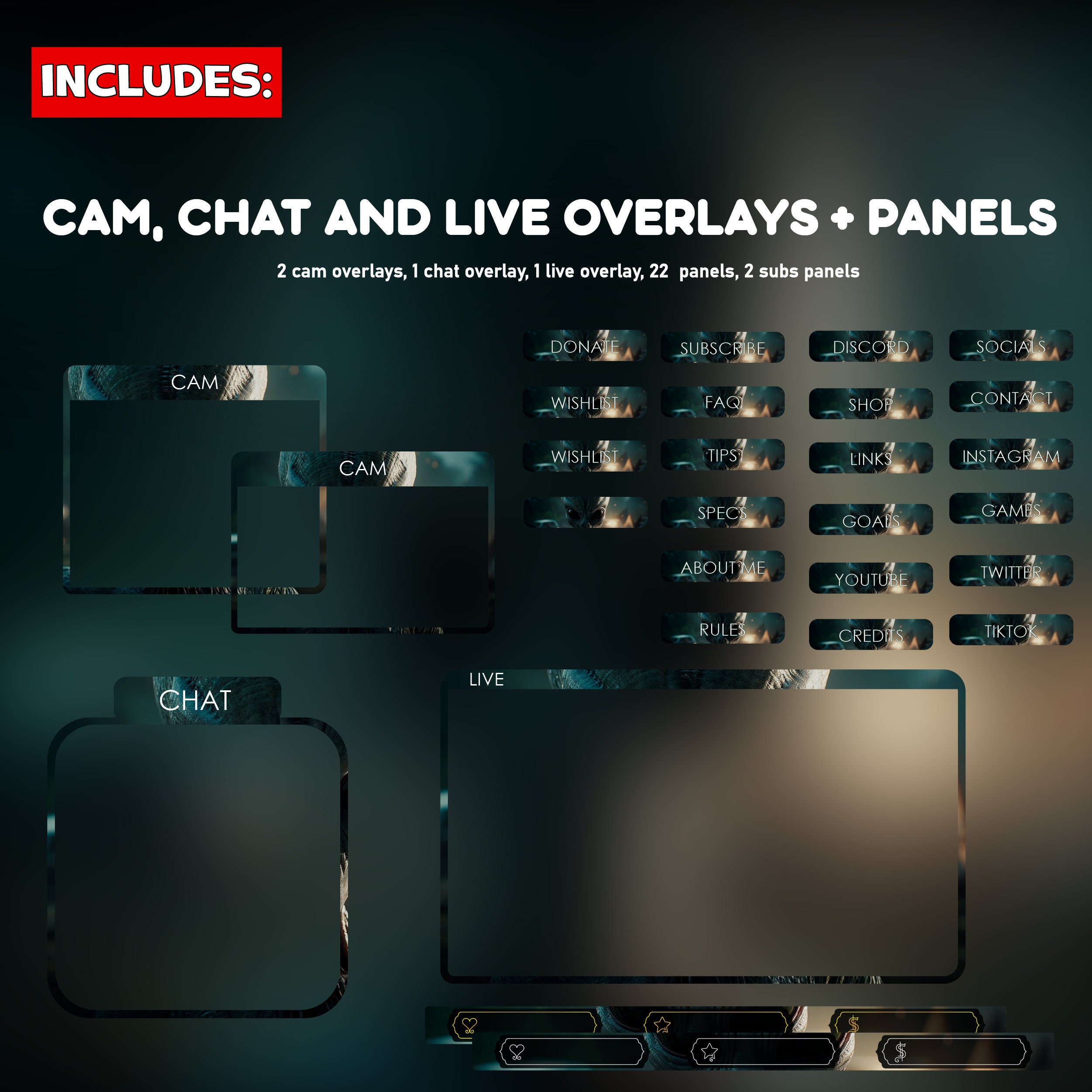 Alien Twitch Overlay Animated Pack - UFO Stream Screens Vtuber ...
