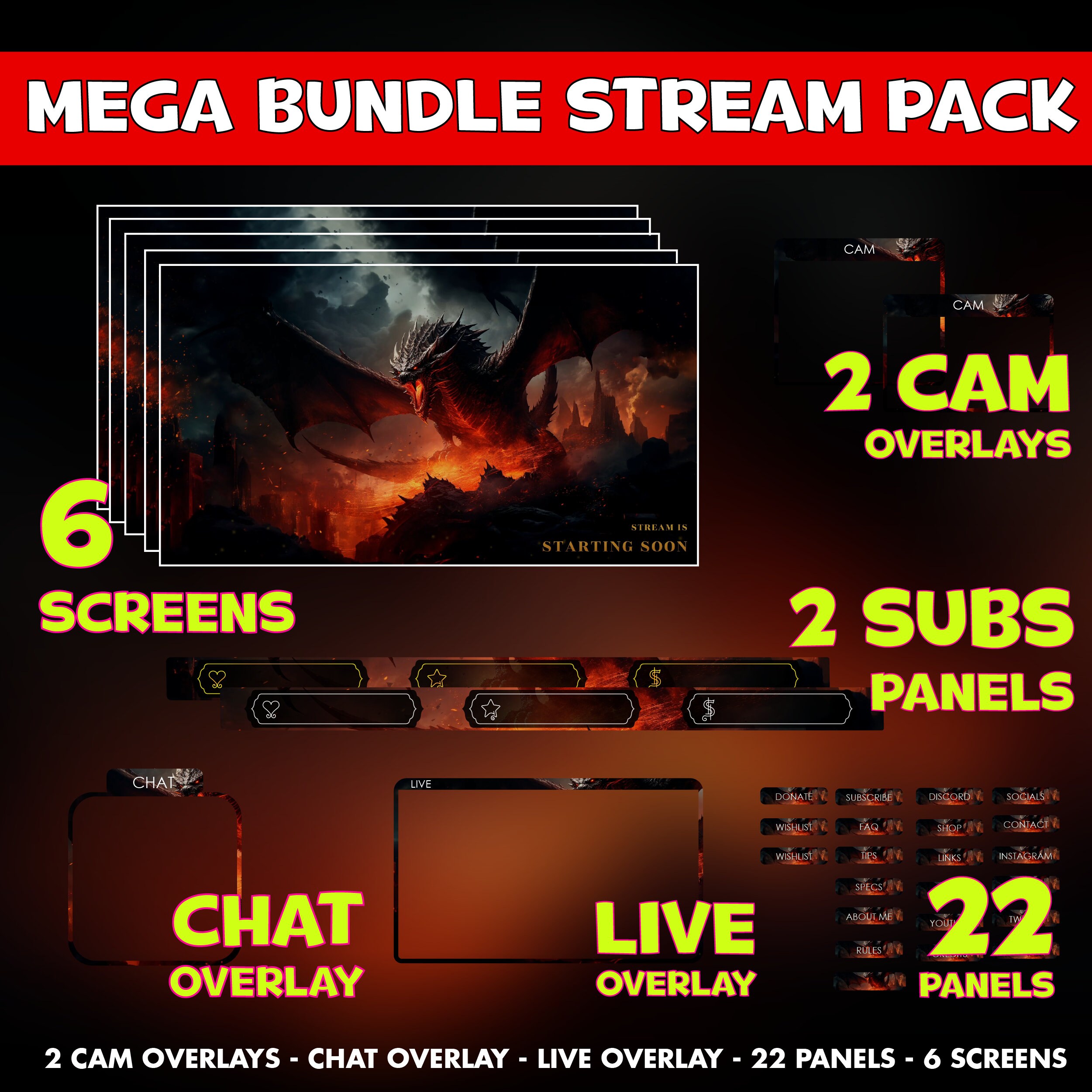 Dragon Battle Twitch Overlay Animated Pack - Mythological Fantasy Fire ...