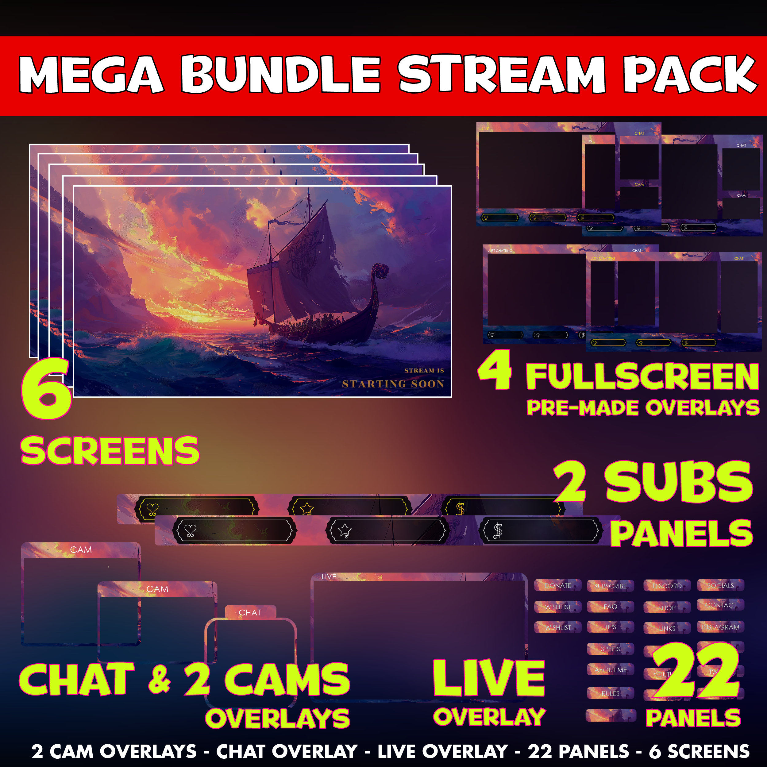 Viking Ship Twitch Overlay Pack - Nautical Adventure Animated Stream ...