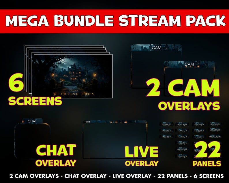 Horror Mansion Twitch Overlay Animated Pack - Cozy Dark House at Nigth ...