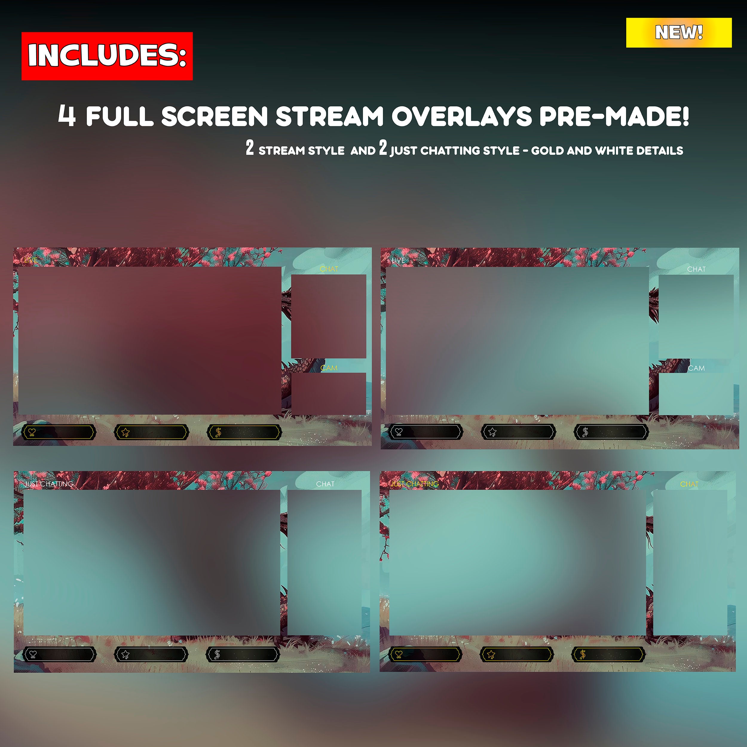 Dragon Twitch Overlay Animated Pack - Mythological Fantasy Plain ...