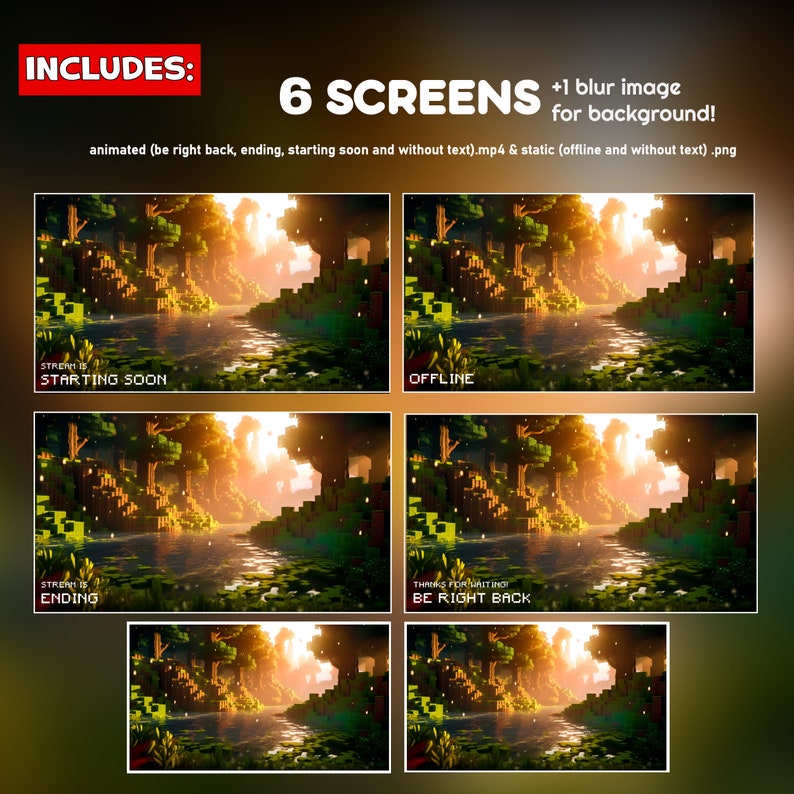 Minecraft Inspired Twitch Overlay Animated Pack Blocks Screens Pack ...