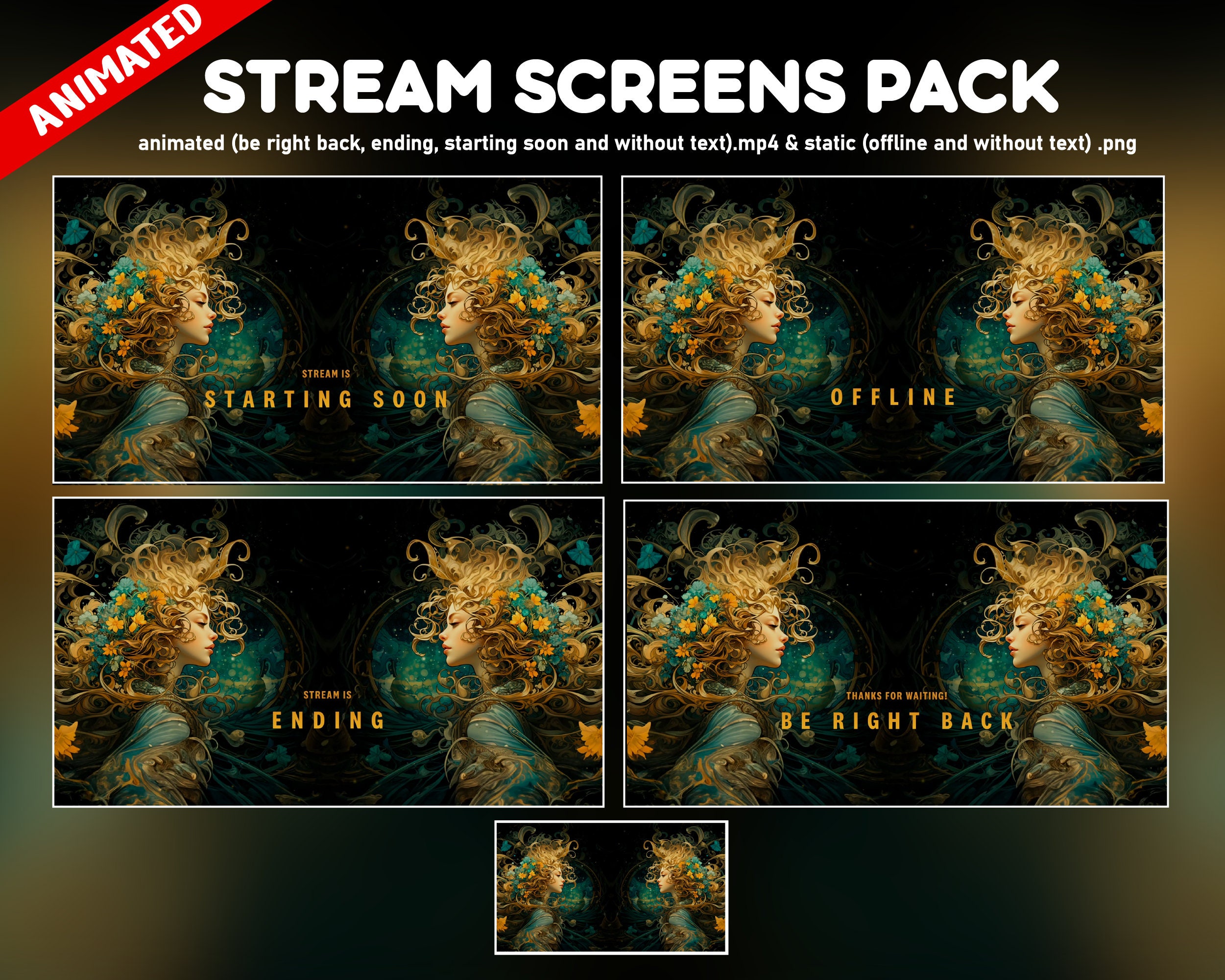 Art Nouveau Girl Twitch Overlay Animated Pack - Whimsical Background ...