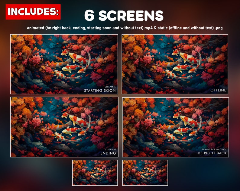 Koi Fish Twitch Overlay Animated Pack - Lotus Flowers Background Cozy ...