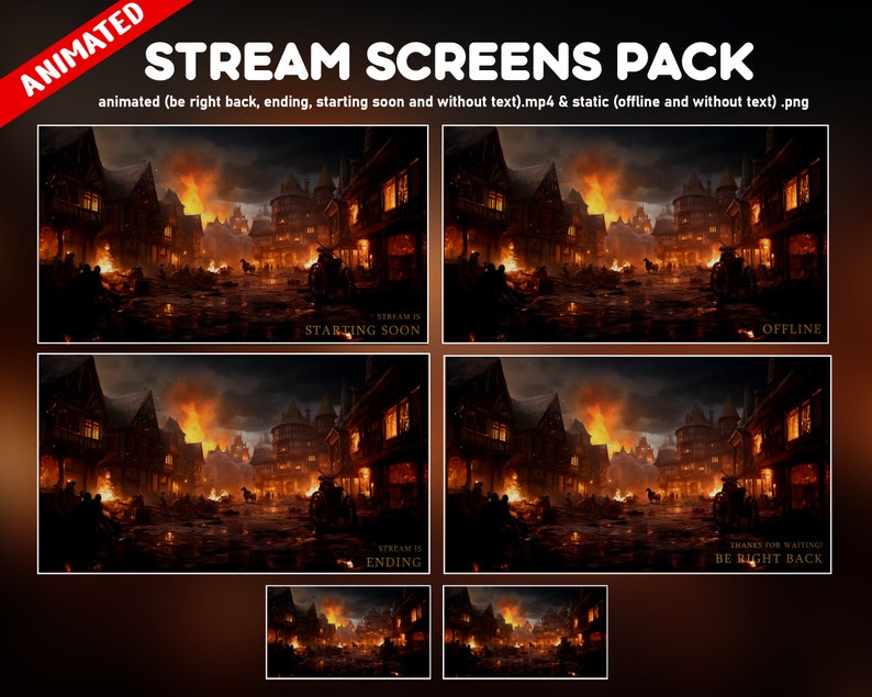Medieval City Twitch Overlay Animated Pack - Medieval Fire Battle ...