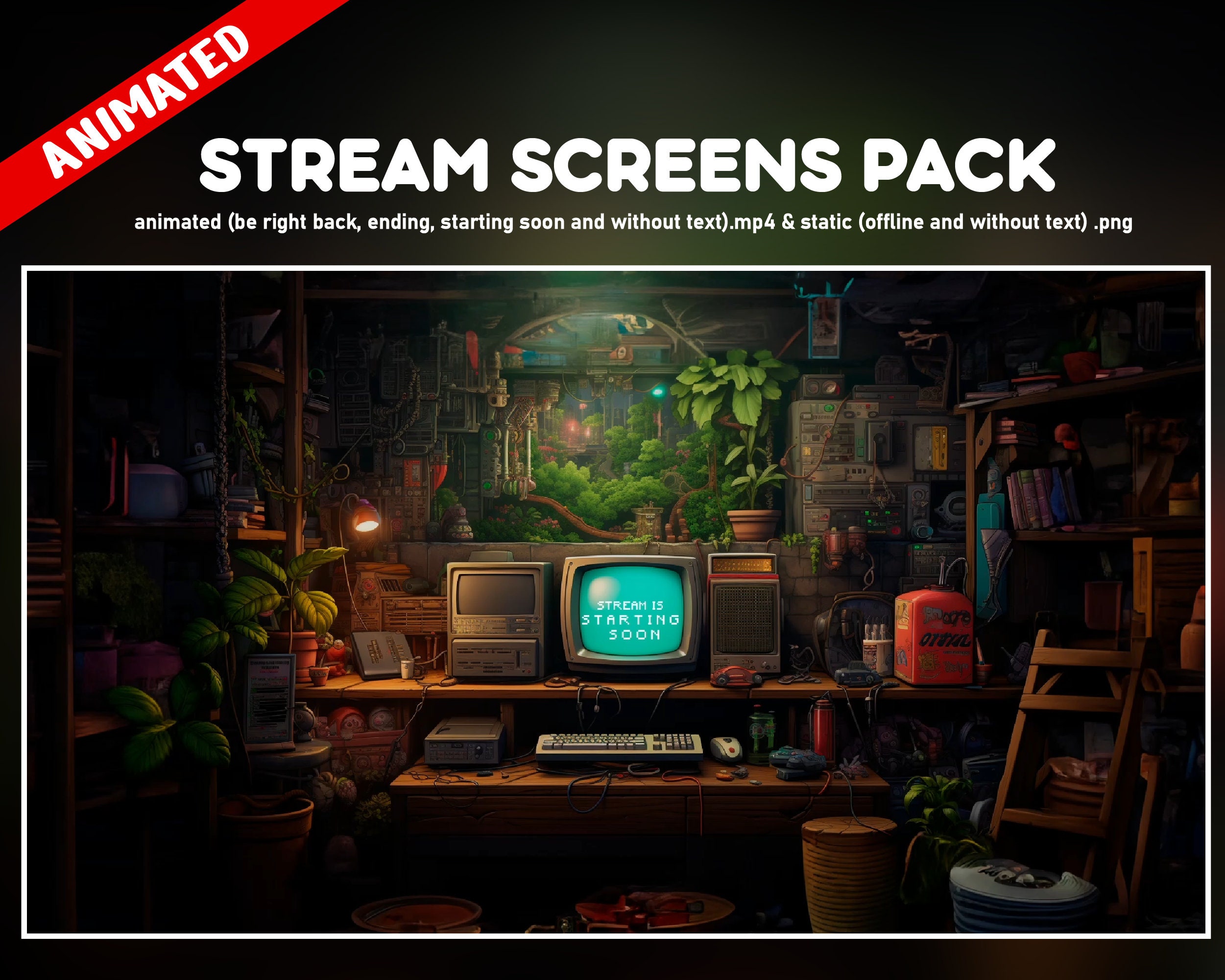 Retro Futuristic Gamer Room Twitch Overlay Animated Pack - Desktop ...