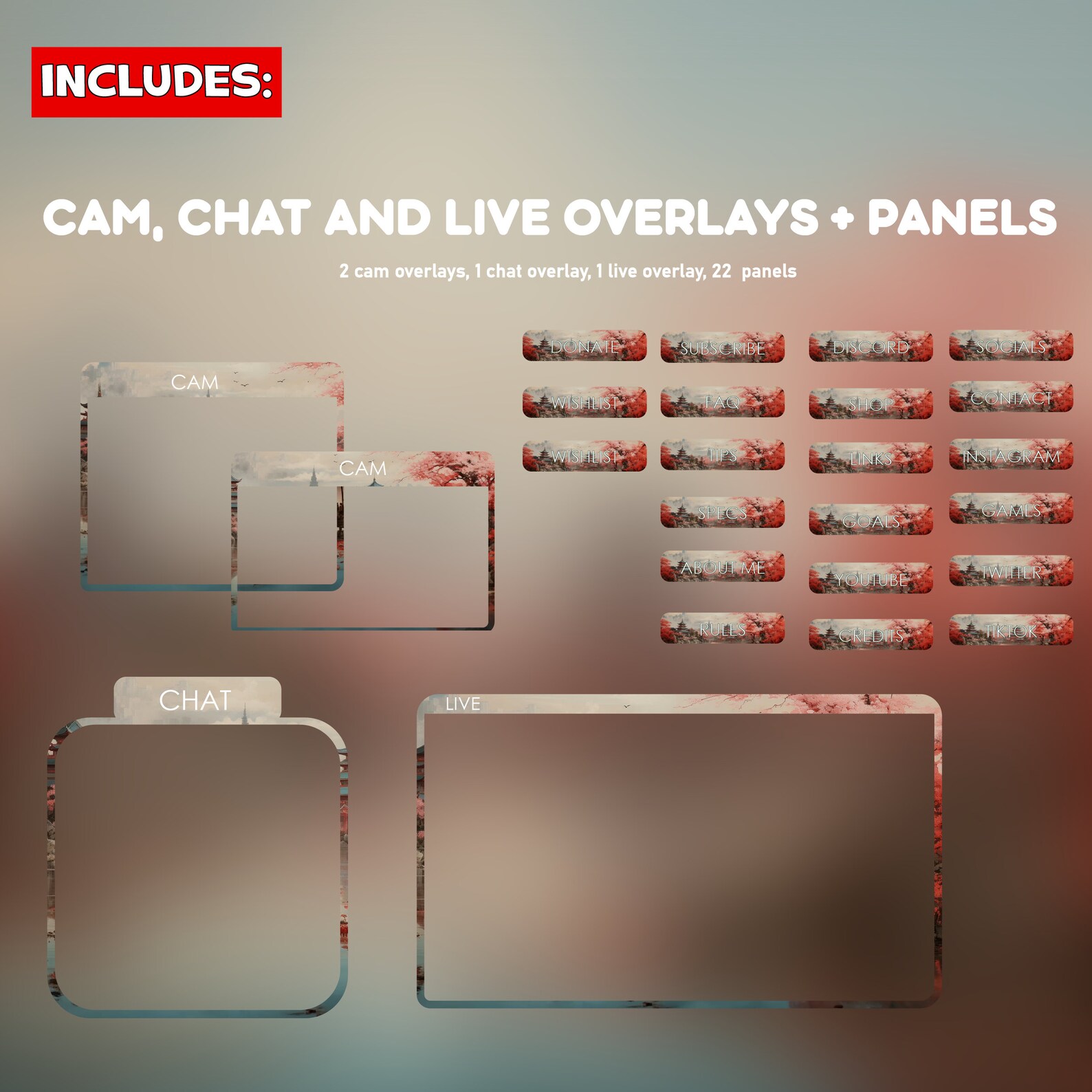 Japan City Twitch Overlay Animated Package - Cozy Asian Cherry Trees ...