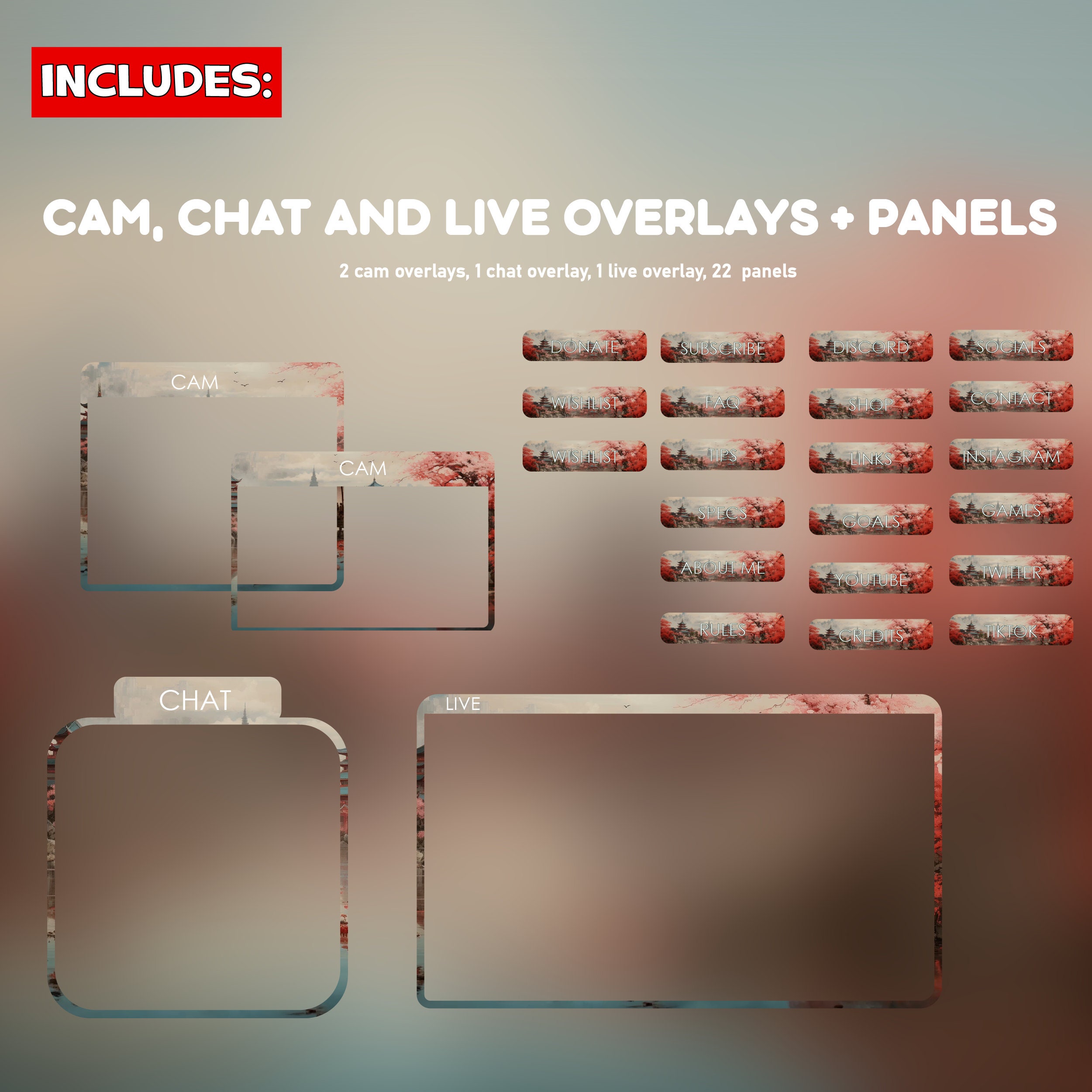 Japan City Twitch Overlay Animated Package - Cozy Asian Cherry Trees ...