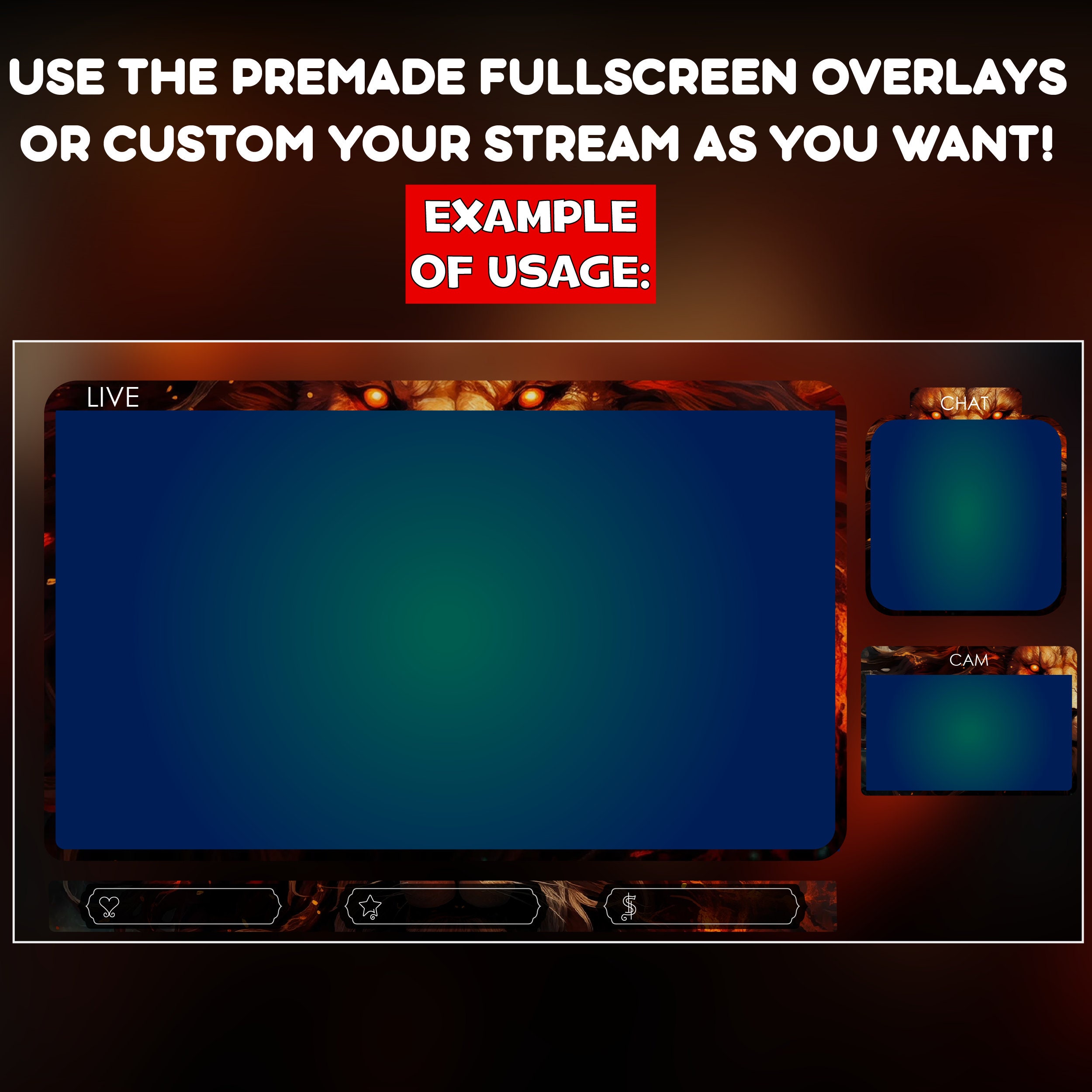 Fiery Lion Twitch Overlay Pack - Majestic Beast Fire Animated Stream ...