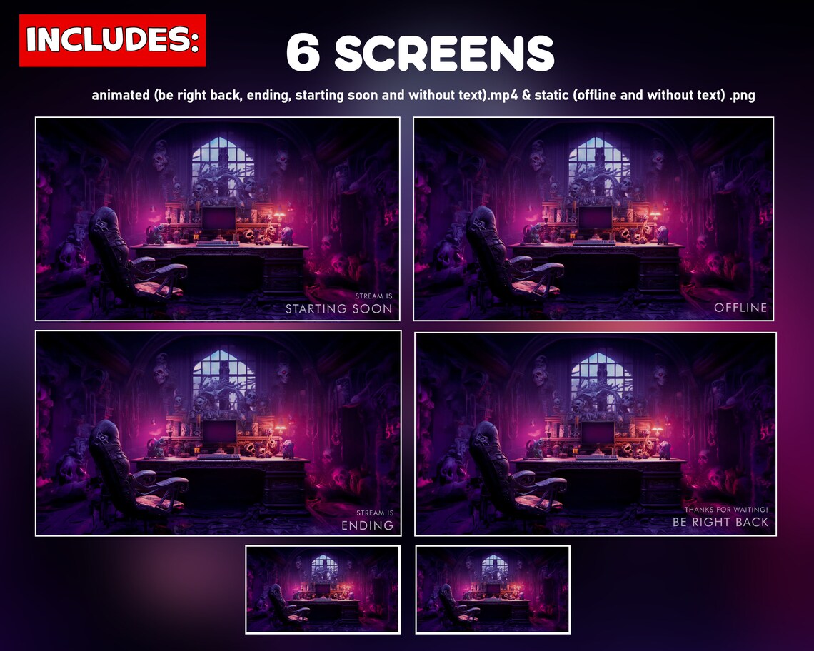 Goth Twitch Overlay Animated - Gamer Pink Neon Skull Screens Perfect ...