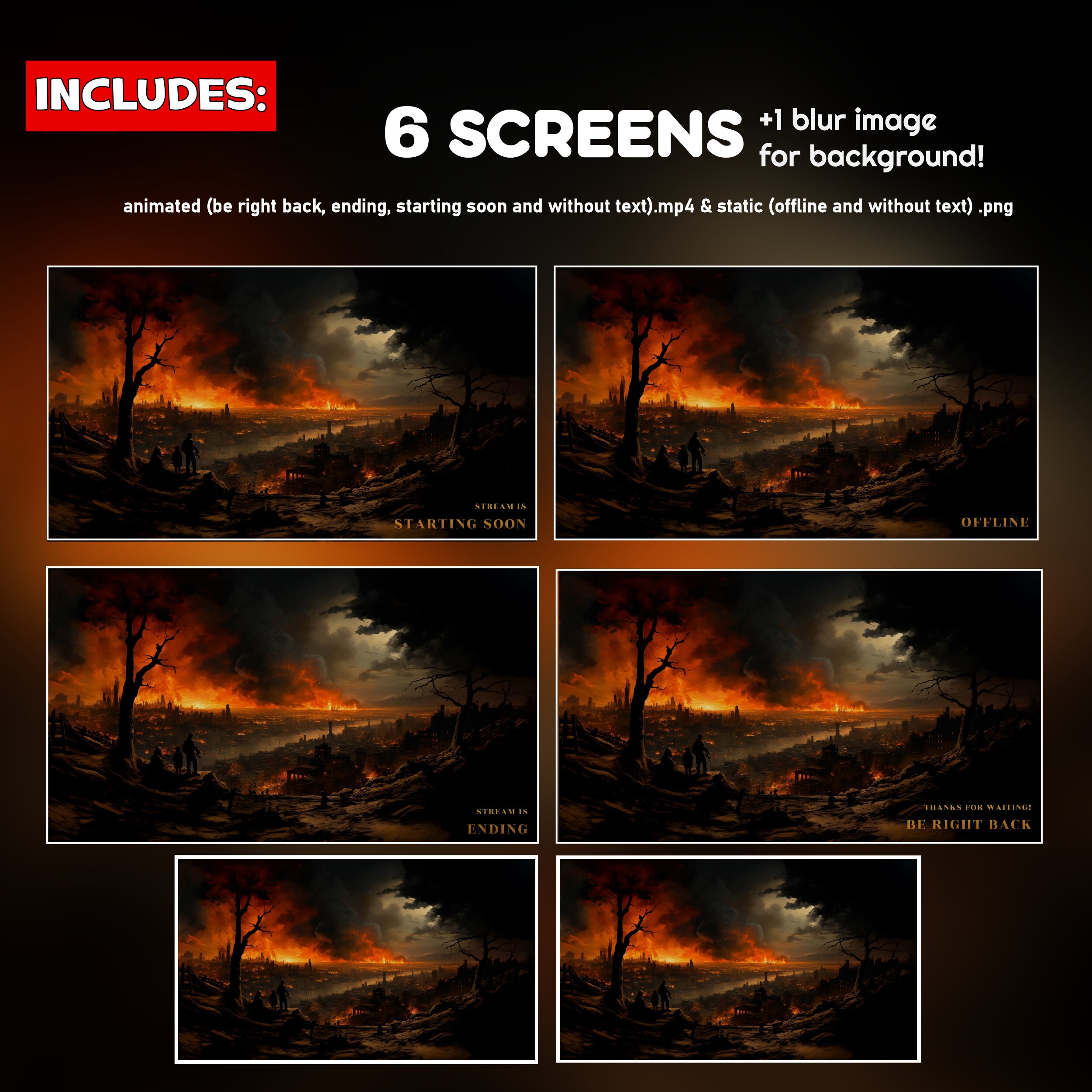 Apocalyptic City Twitch Overlay Animated - War City Fire Background for ...