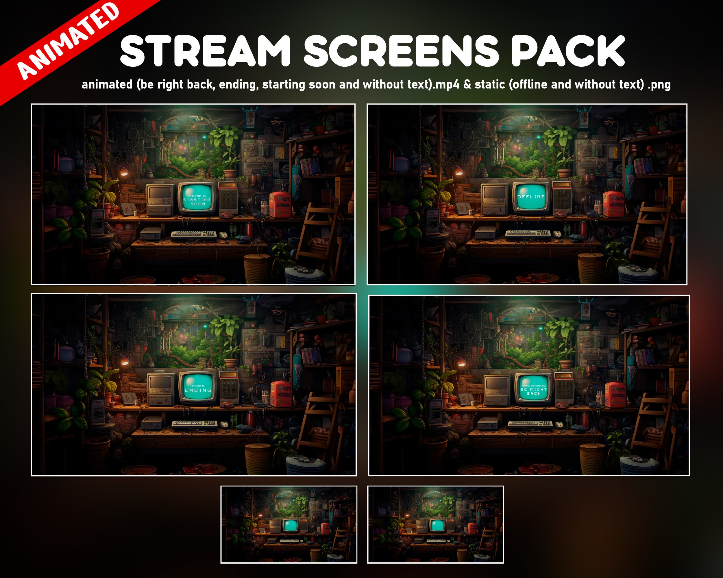 Retro Futuristic Gamer Room Twitch Overlay Animated Pack - Desktop ...