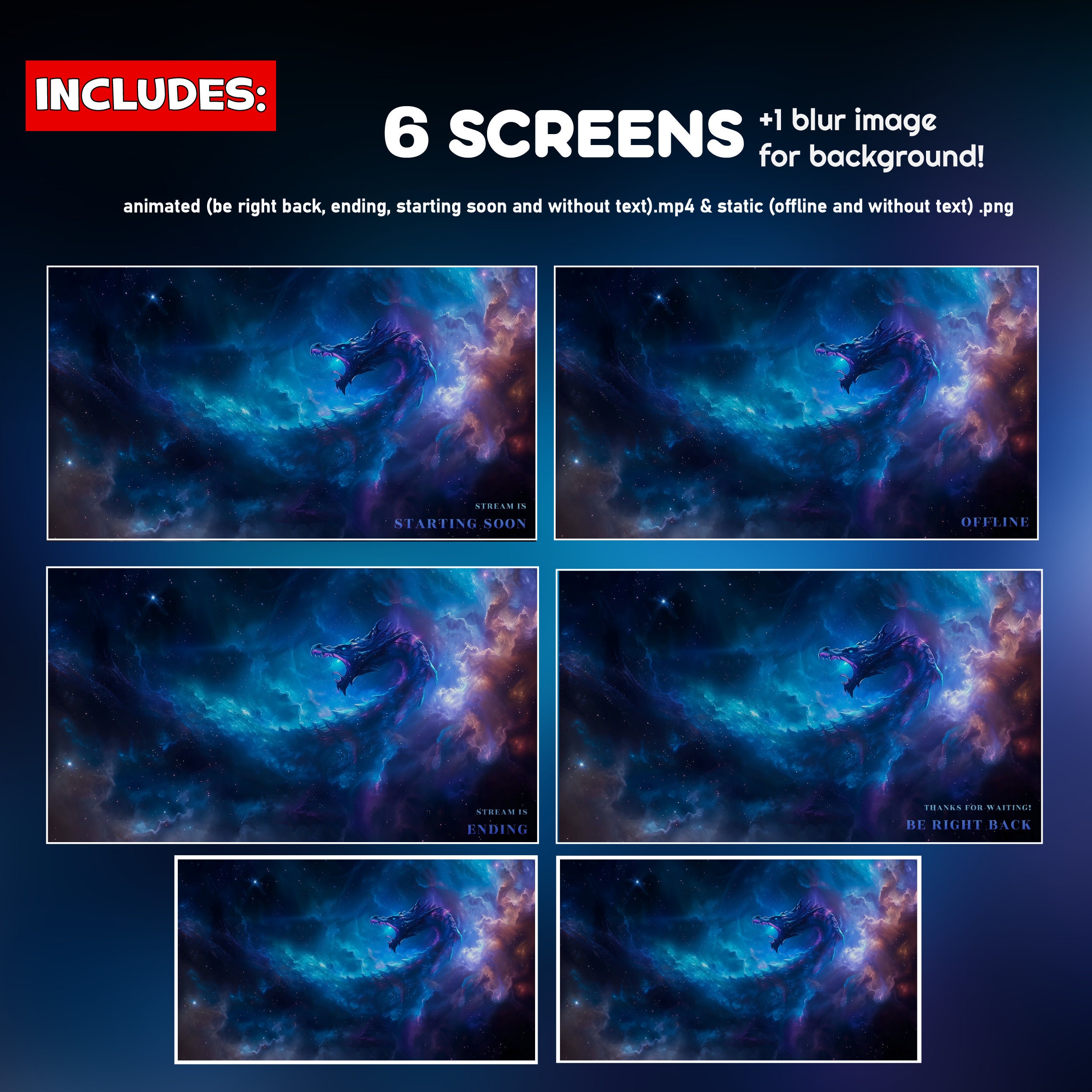Dragon Blue Twitch Overlay Animated Pack Galaxy Fantasy Universe ...