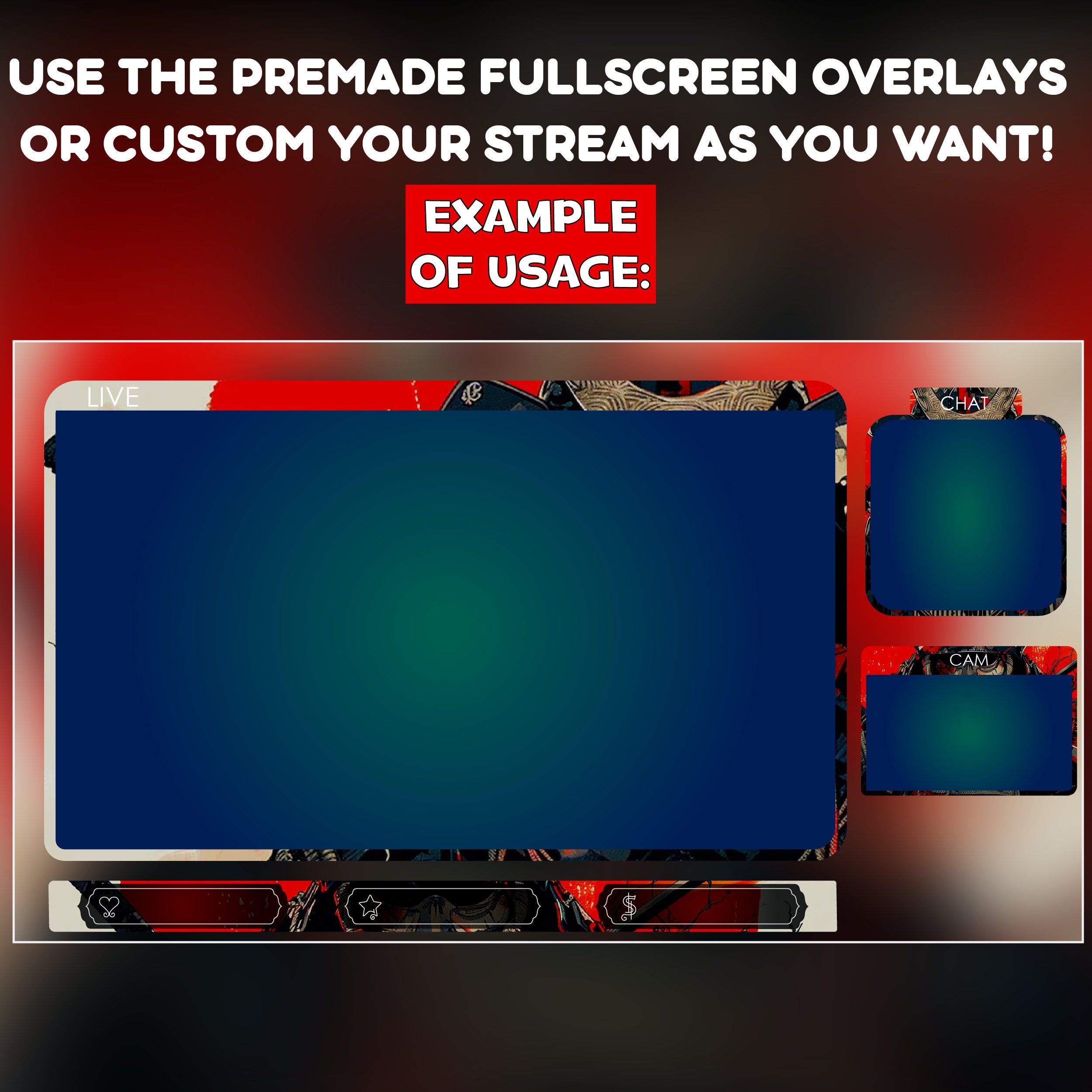 Samurai Red Twitch Overlay Animated Pack - Warrior Katana Japanese ...