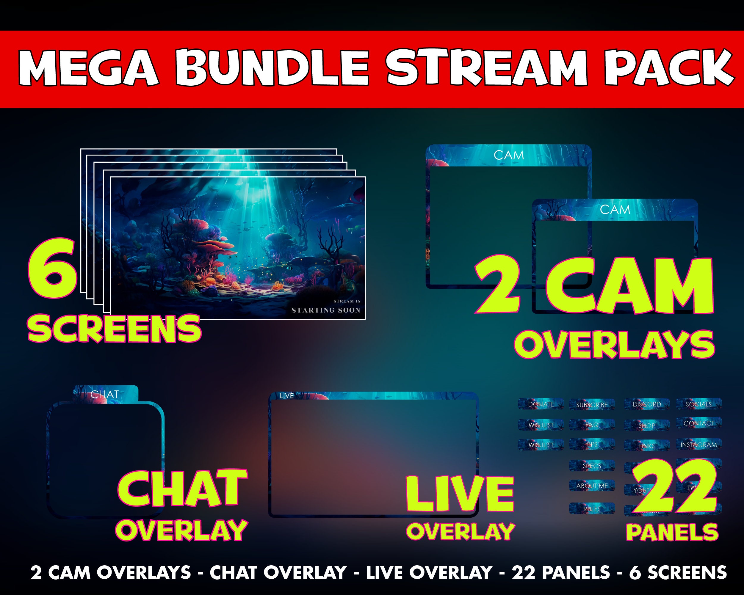 Acuatic Twitch Overlay Animated Pack - Ocean Jellyfish Fishes ...