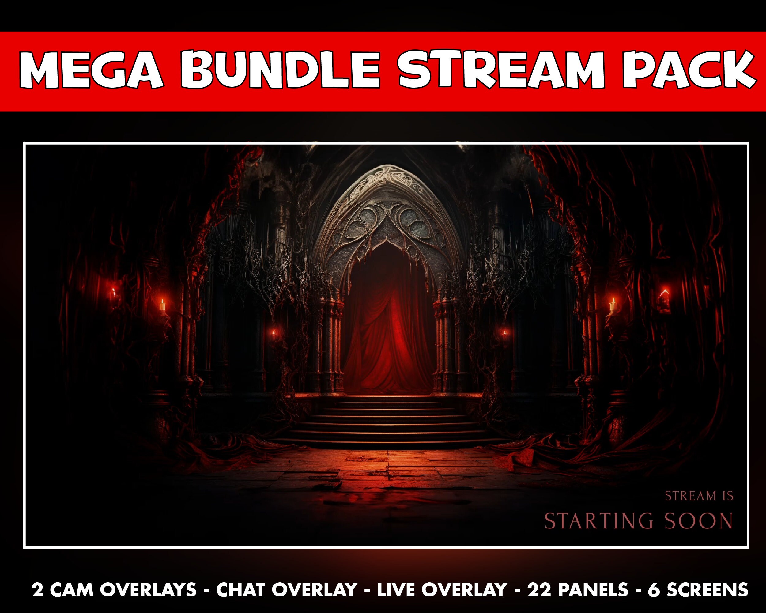 Horror Door Twitch Overlay Animated Pack Dark Red Background Stream 6 ...