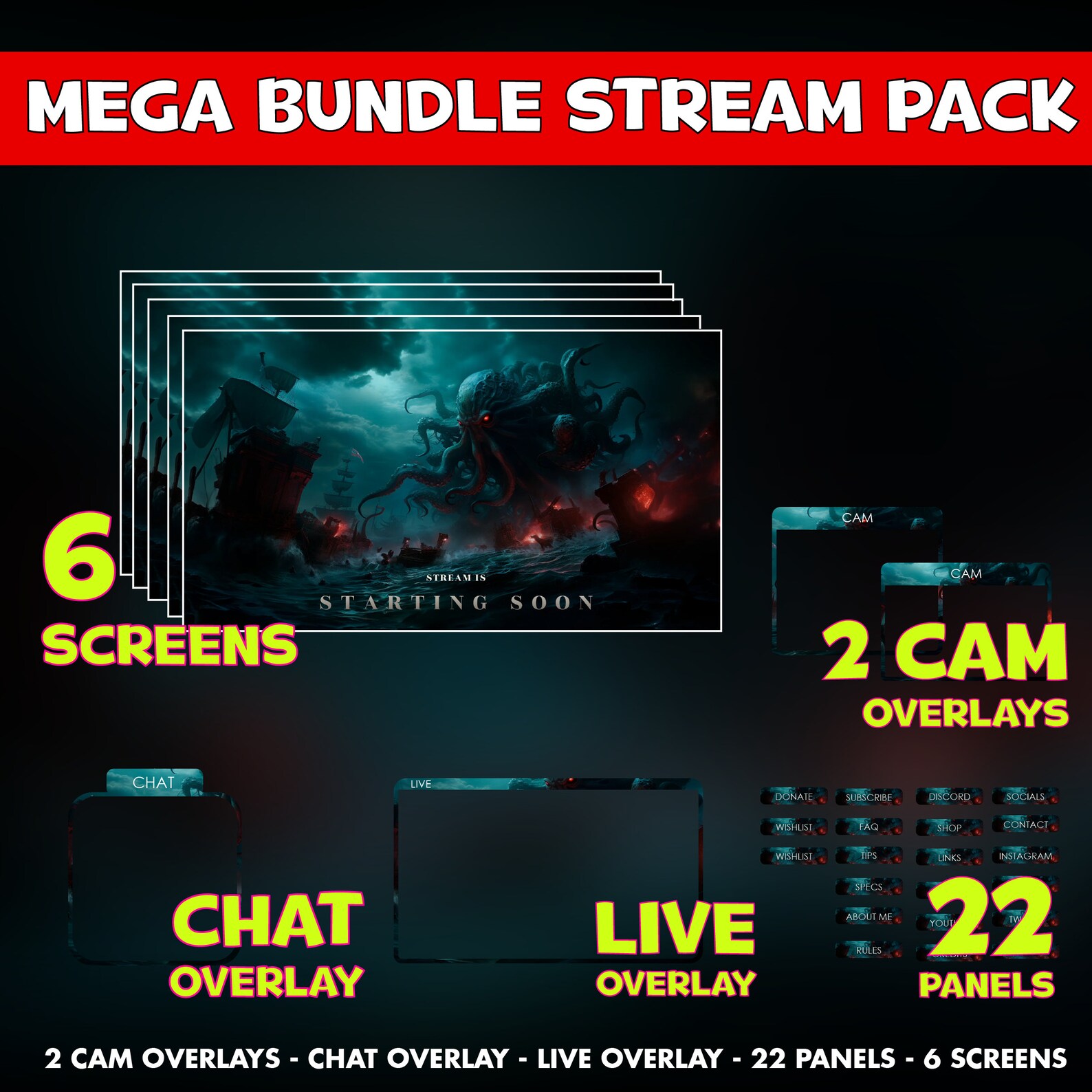 Cthulhu Twitch Overlay Animated Package Cthulhu Background Stream ...