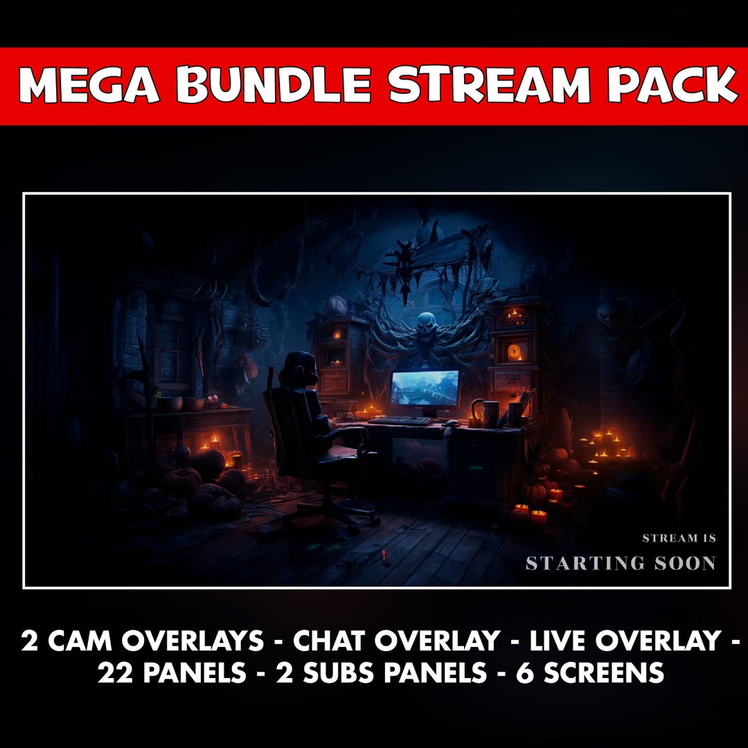 Goth Twitch Overlay Animated - Gamer Room Spooky Skull Screens Cozy for ...