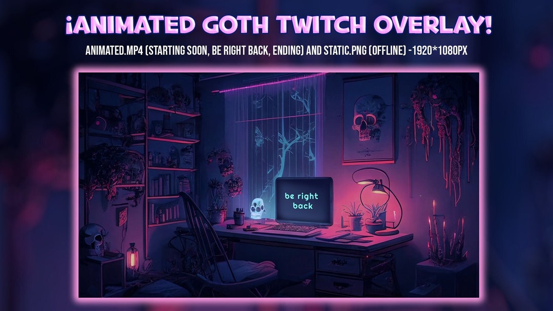 Goth Twitch Overlay Animated - Witch Skull Screens Perfect for Your Stream - Neon Gamer Vtuber ...