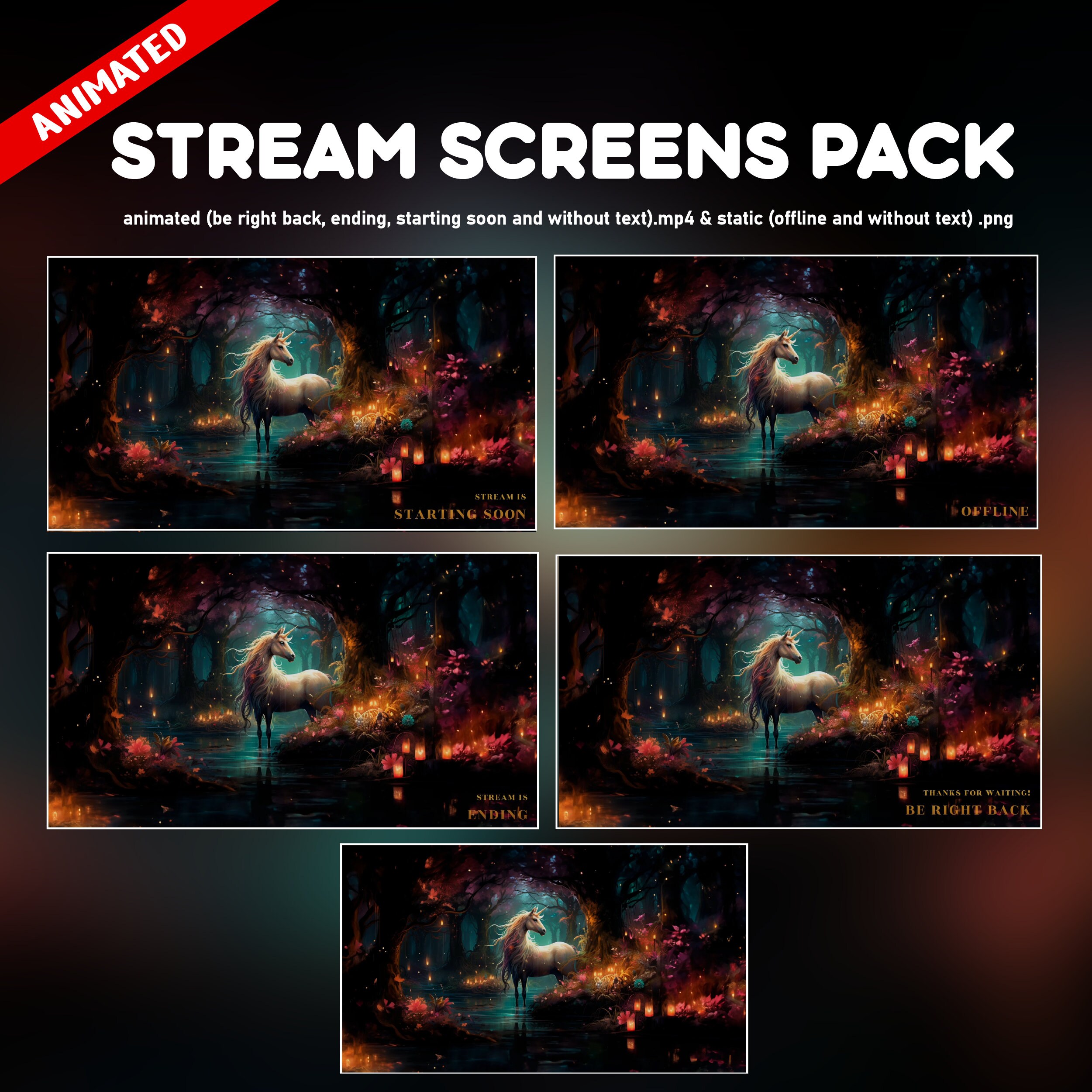 Unicorn Twitch Overlay Animated Pack Mythological Fantasy Forest Nature ...