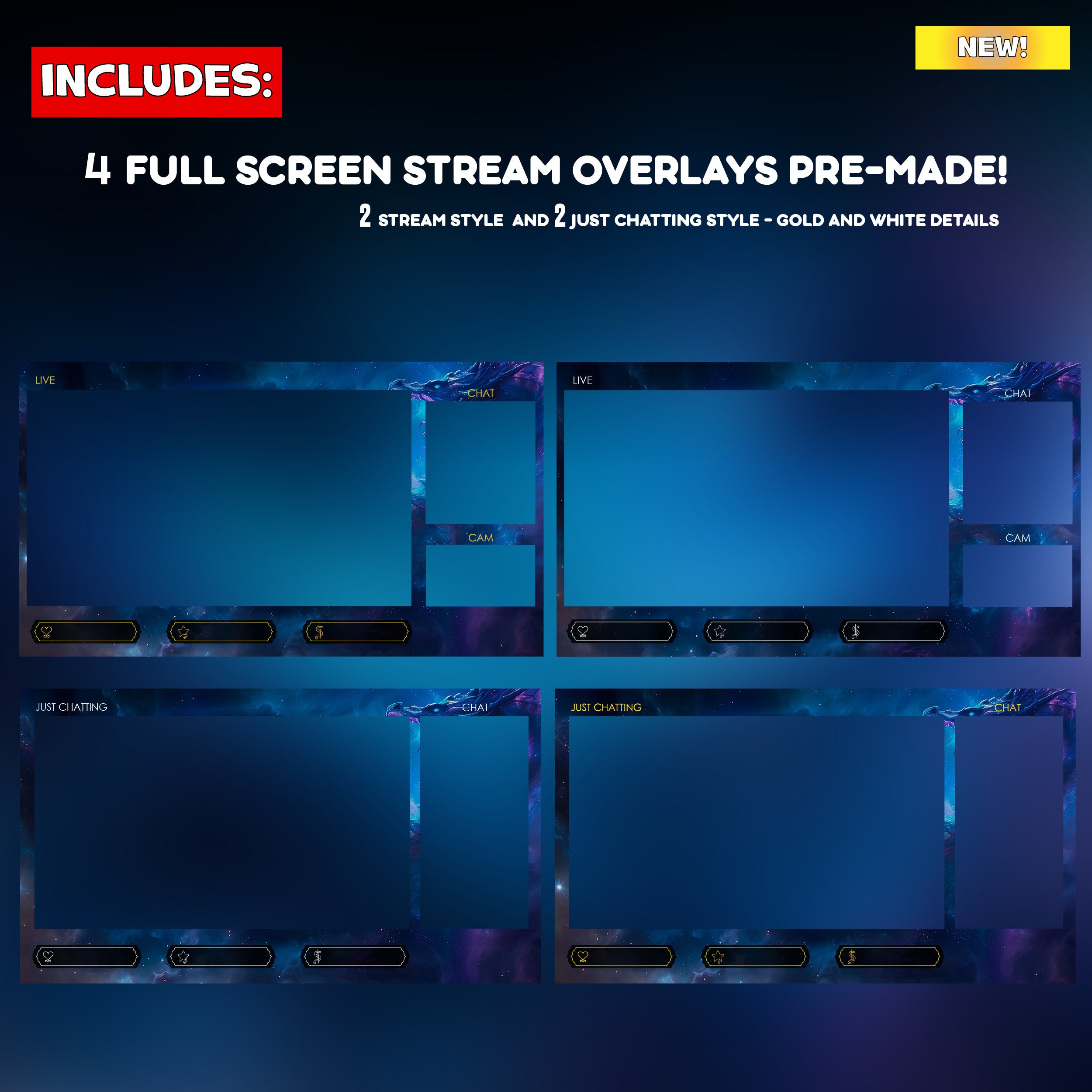 Dragon Blue Twitch Overlay Animated Pack - Galaxy Fantasy Universe ...
