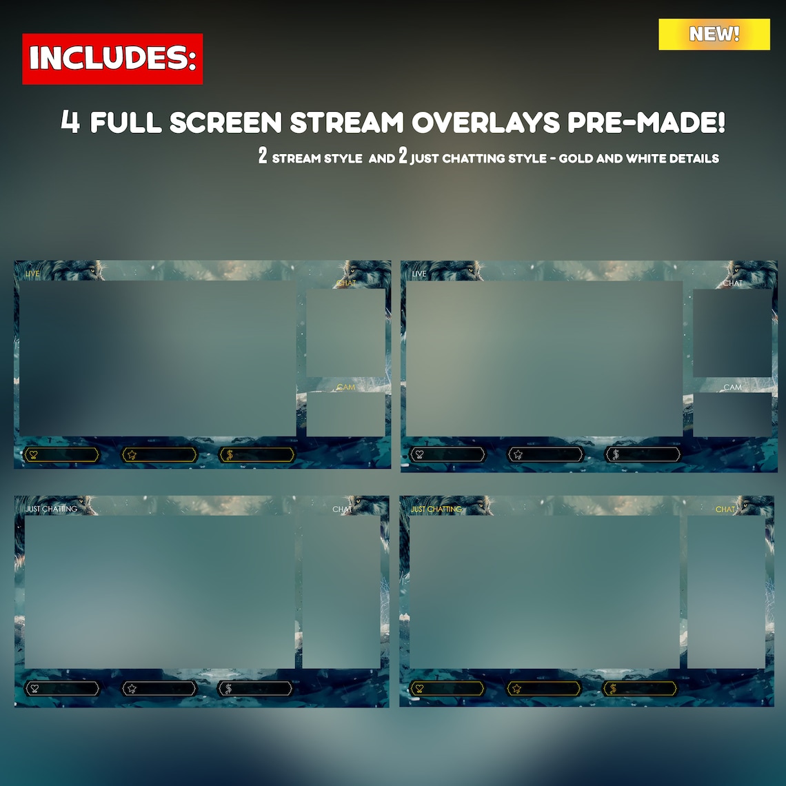 Wolf Twitch Overlay Pack - Majestic Beast Animated Stream Background ...