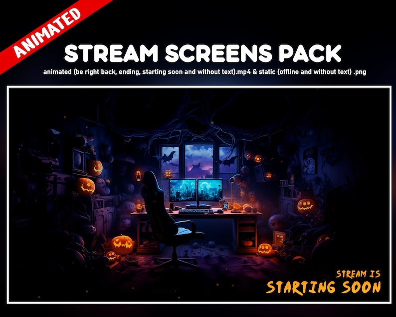 Goth Twitch Overlay Animated Pack - Spooky Pumpkin Bedroom Halloween ...